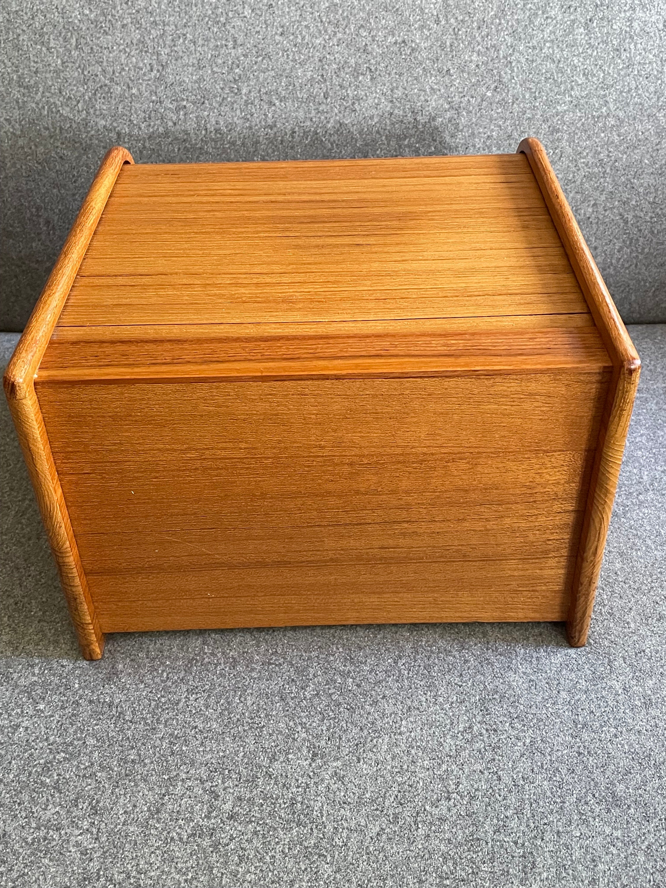 Mid Century Teak Tambour Roll Top Storage Box, Desk Top Organizer ...