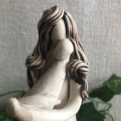 Vintage Art Pottery, Ceramic Mother and Baby Figurine, Unglazed, Signed ...
