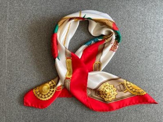 Coach Silk Scarf, Carriage Wheel Pattern in Red, Flor… - Gem