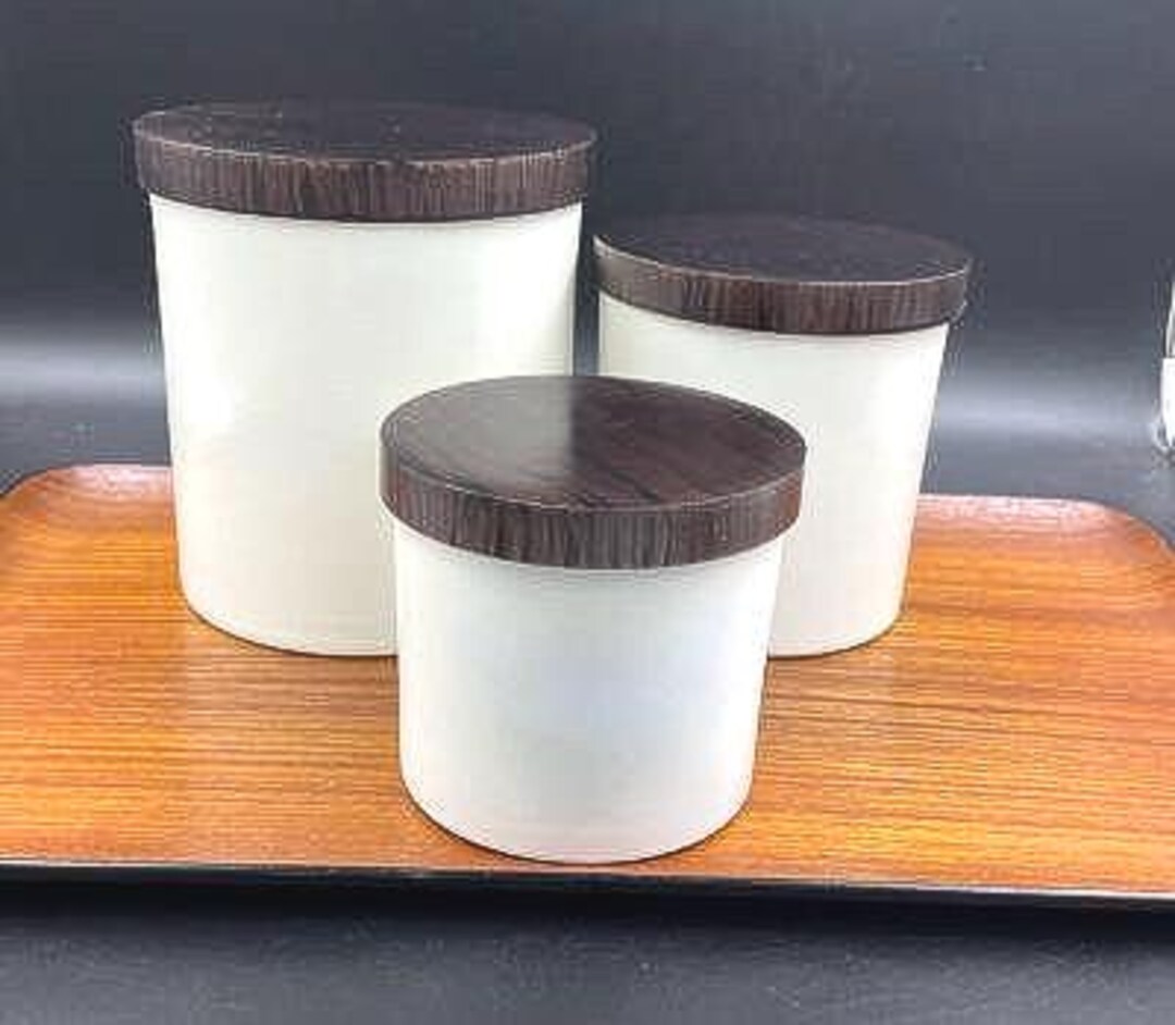Vintage Lacquer Canister Set, White Exterior, Black Interior, Simulated ...