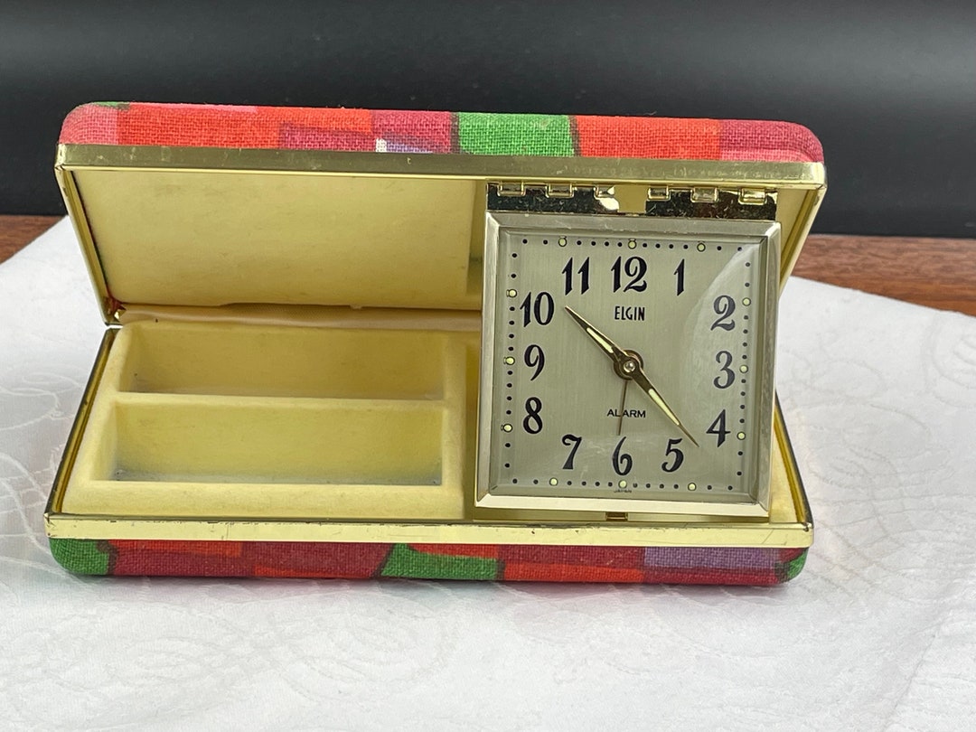 Vintage Travel Alarm Clock and Combined Jewelry Case by Elgin, Fabulous ...