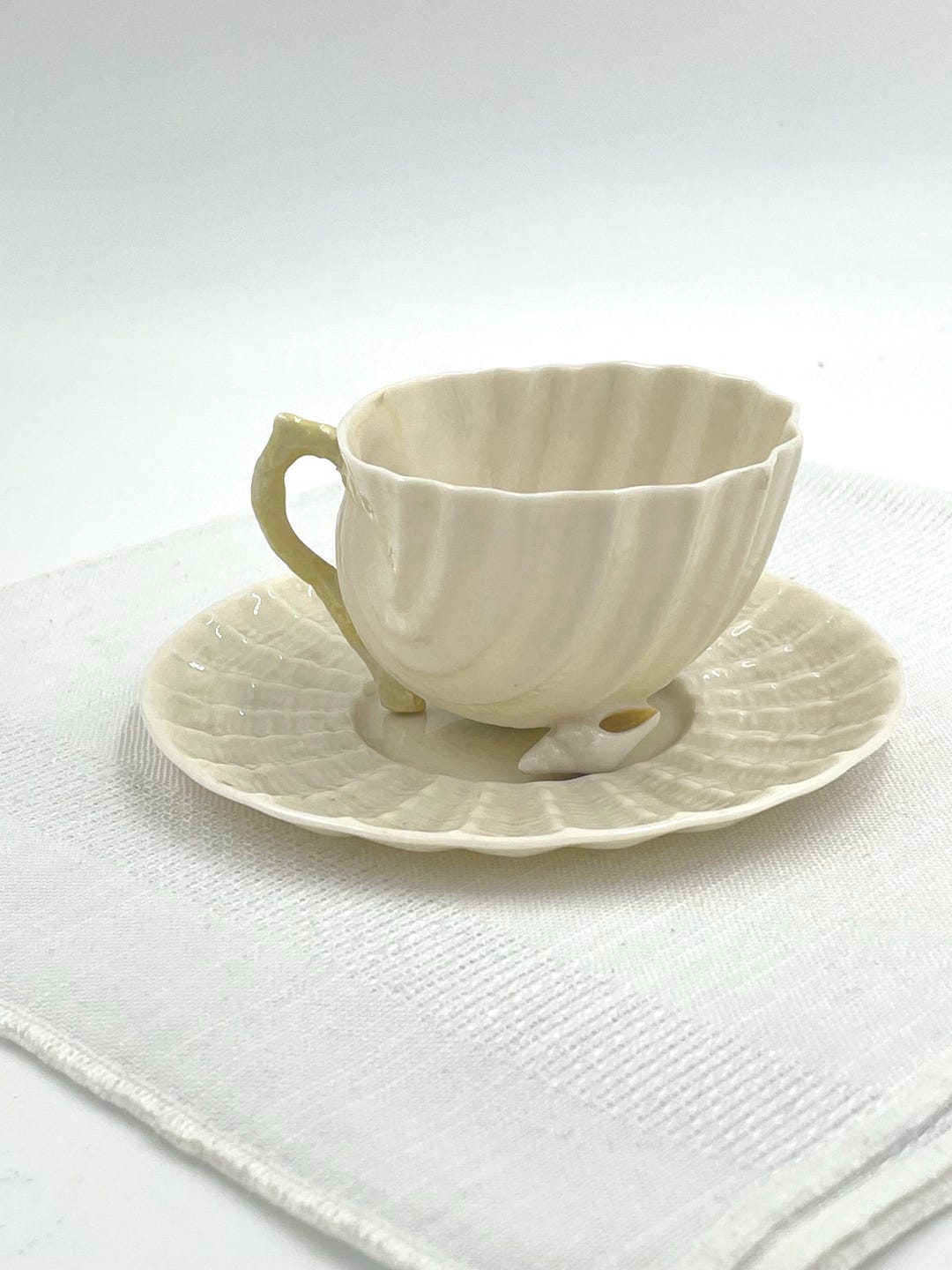 Vintage Belleek Pottery Footed Demitasse Cup and Saucer in the Neptune ...