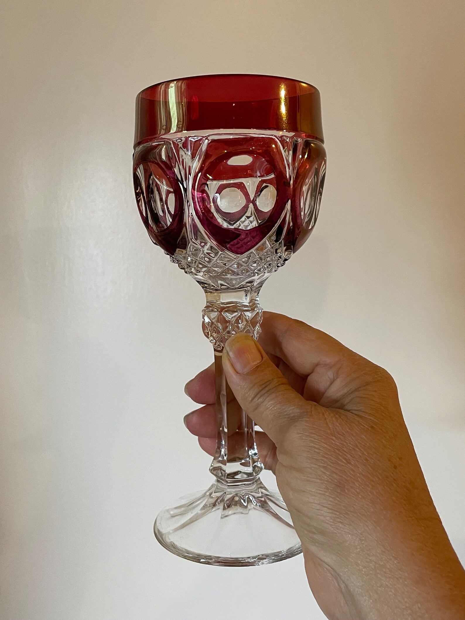 Nachtmann Napoleon Crystal Wine Glasses, Ruby Band and Bowl, Set of 6 ...