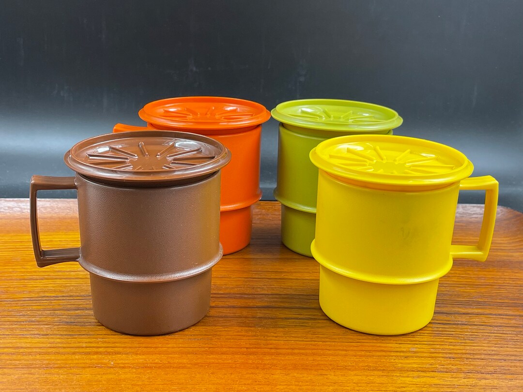 Tupperware Stackable Coffee Mugs and Saucers or Lids, Set of 4, Harvest ...