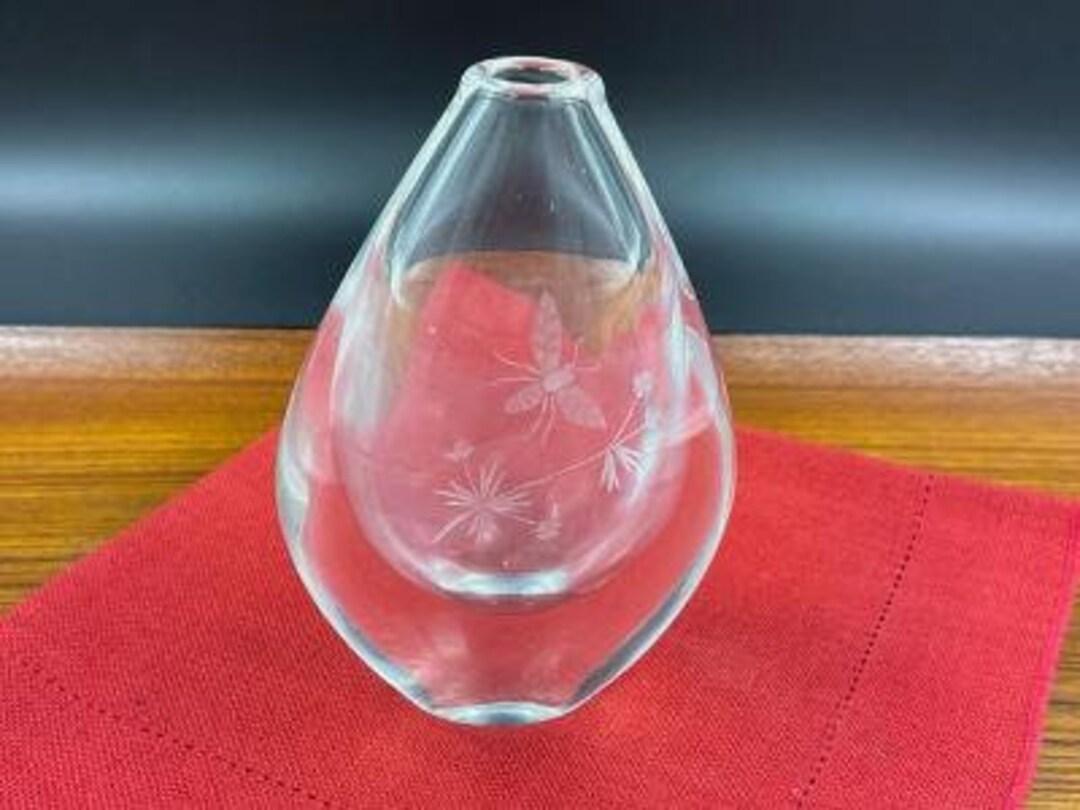 Vintage Orrefors Etched Crystal Bud Vase, Designed by Sven Palmqvist ...