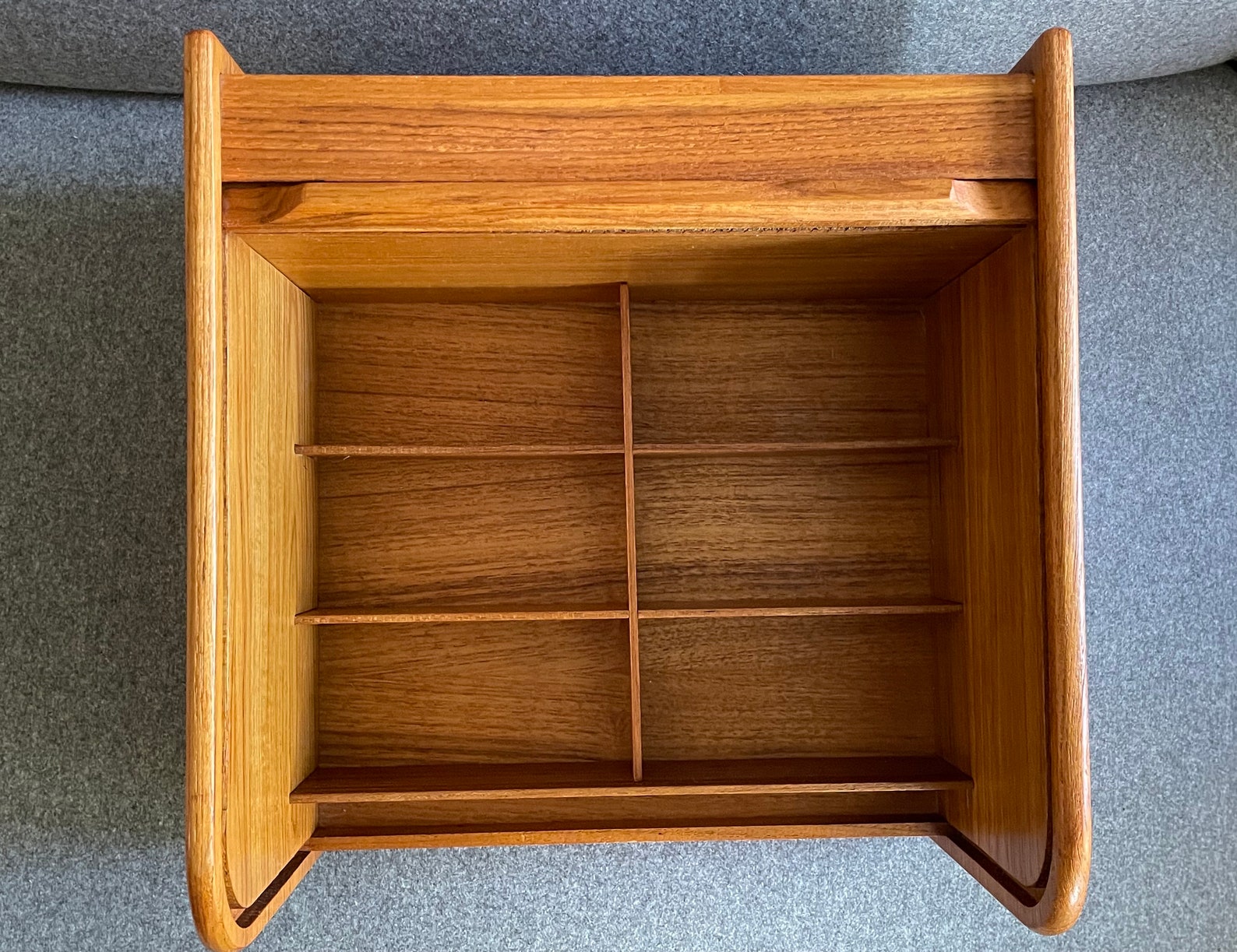 Mid Century Teak Tambour Roll Top Storage Box, Desk Top Organizer ...