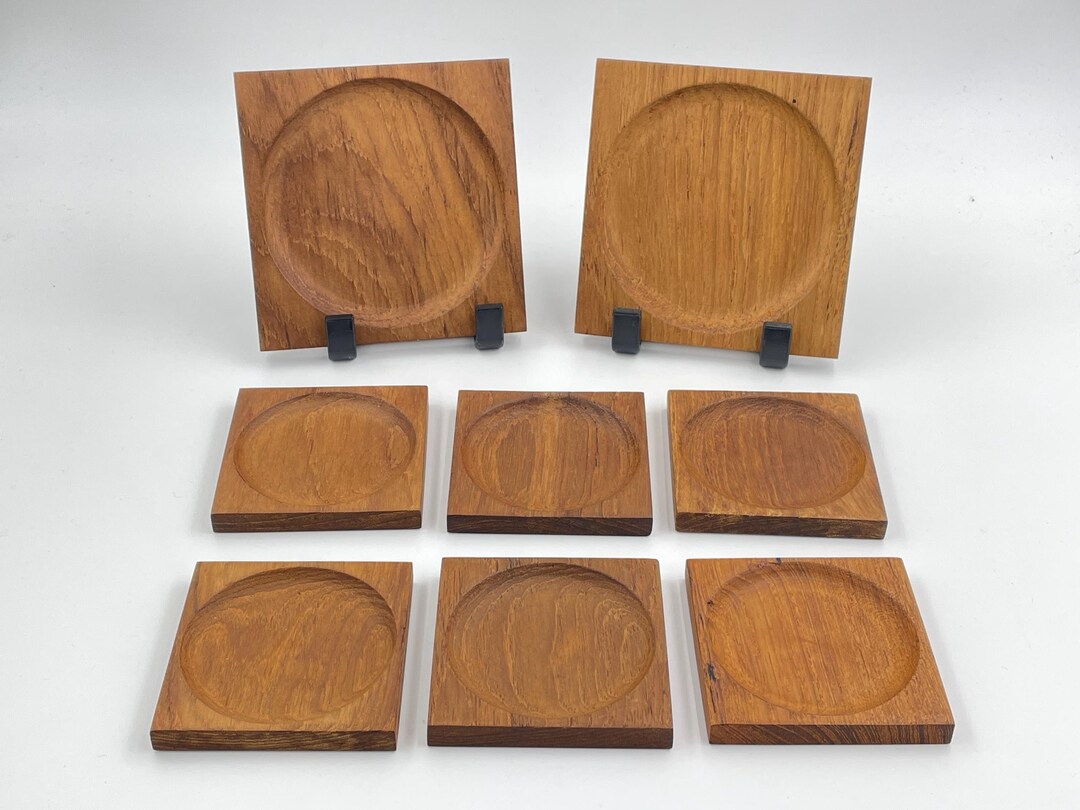 Mid Century Teak Coasters for Bottles and Glasses Set of 8 Total With 2 ...