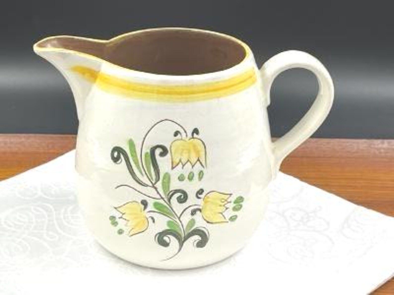 Vintage Stangl Pitcher, Yellow Tulip Pattern From Terra Rose Line ...
