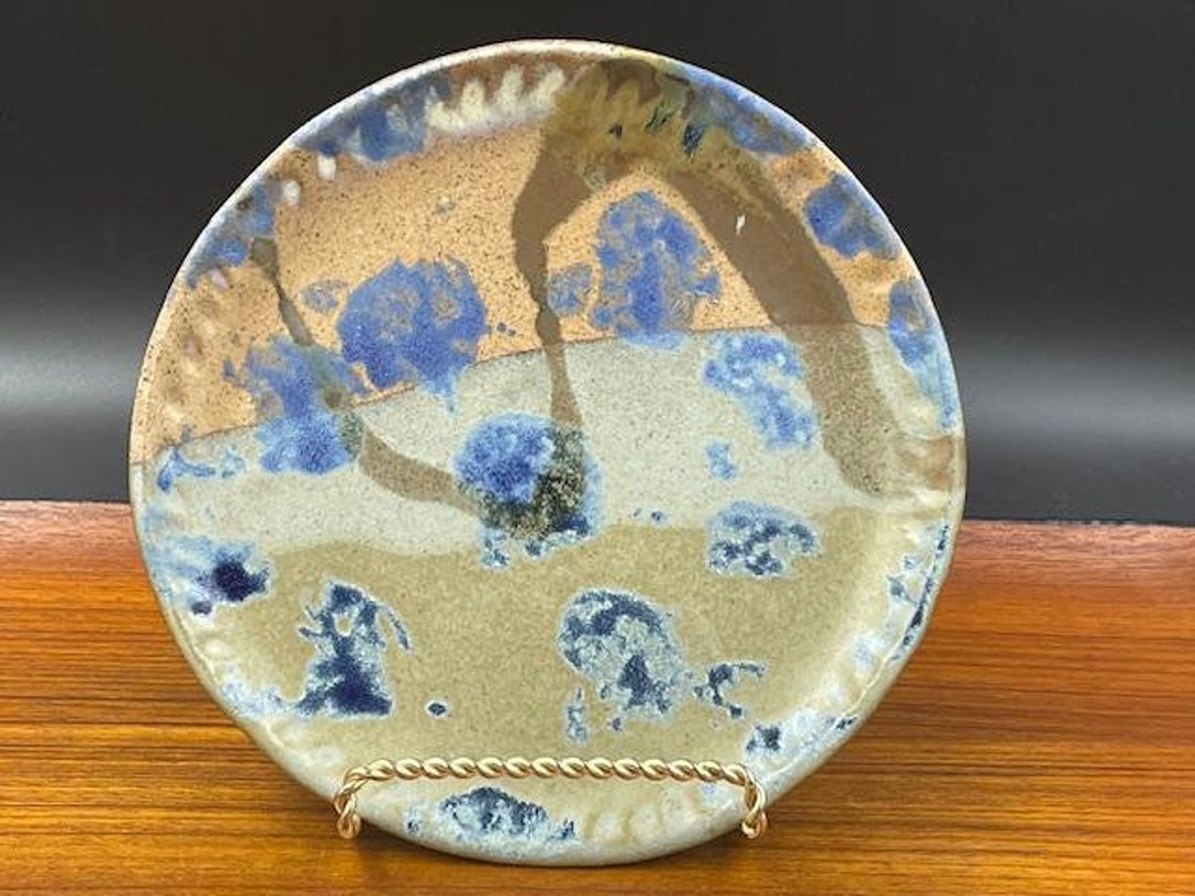 Art Pottery Plate, Hand Made With Crimped Edges, Abstract Design in ...