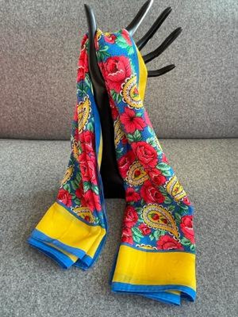 Vintage Silk Scarf by Collection XIIX, Colorful Yellow Border and ...