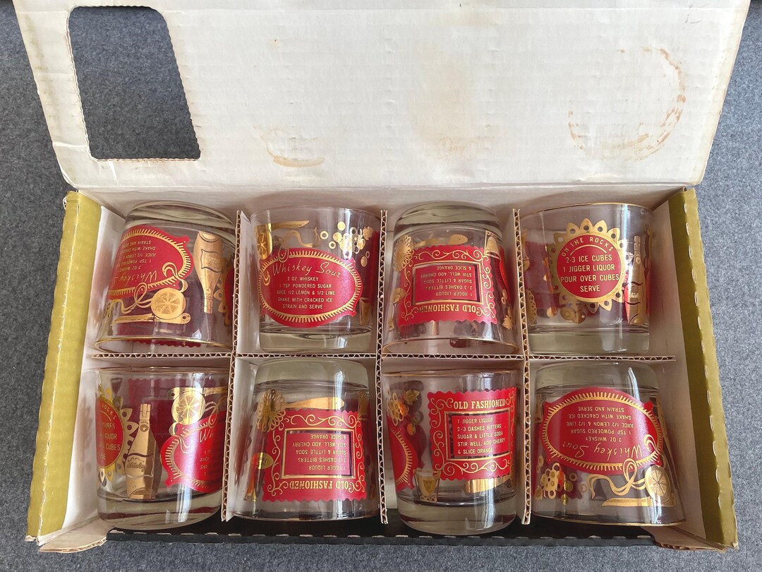 Mid Century Cocktail Glasses by Jeanette Glass, Set of 8 in Red and ...