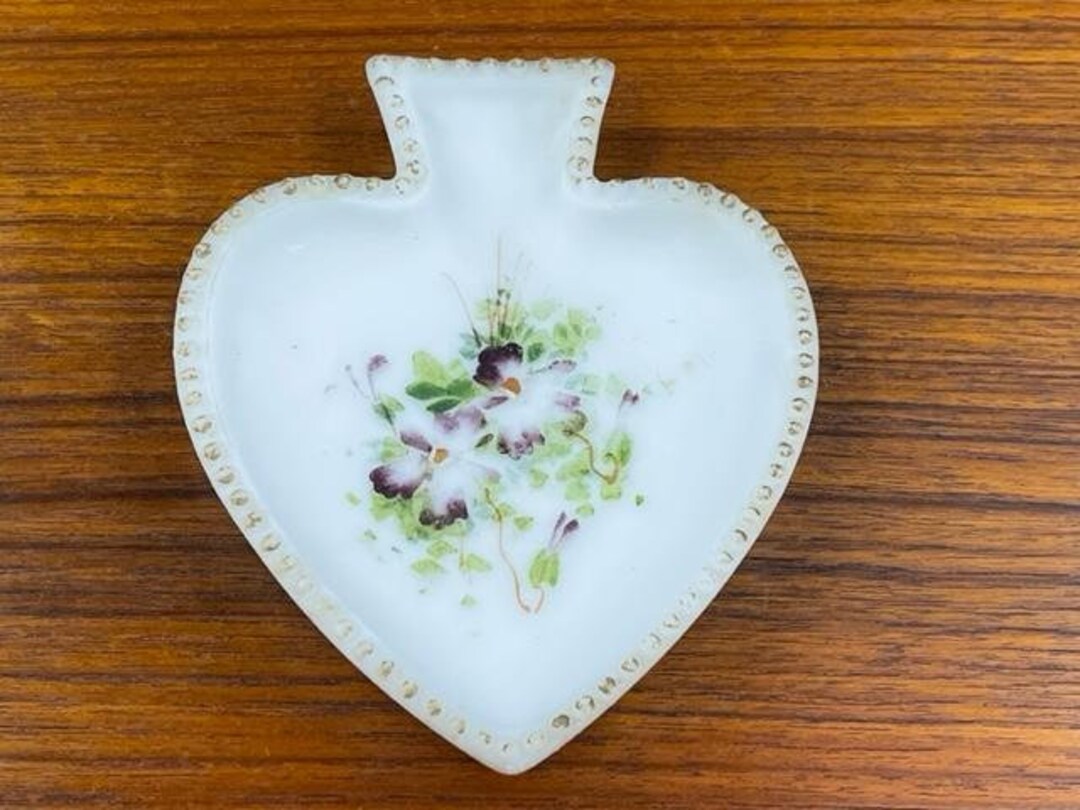 Vintage Milk Glass Trinket Dish, Hand Painted Floral Pattern, Purple ...