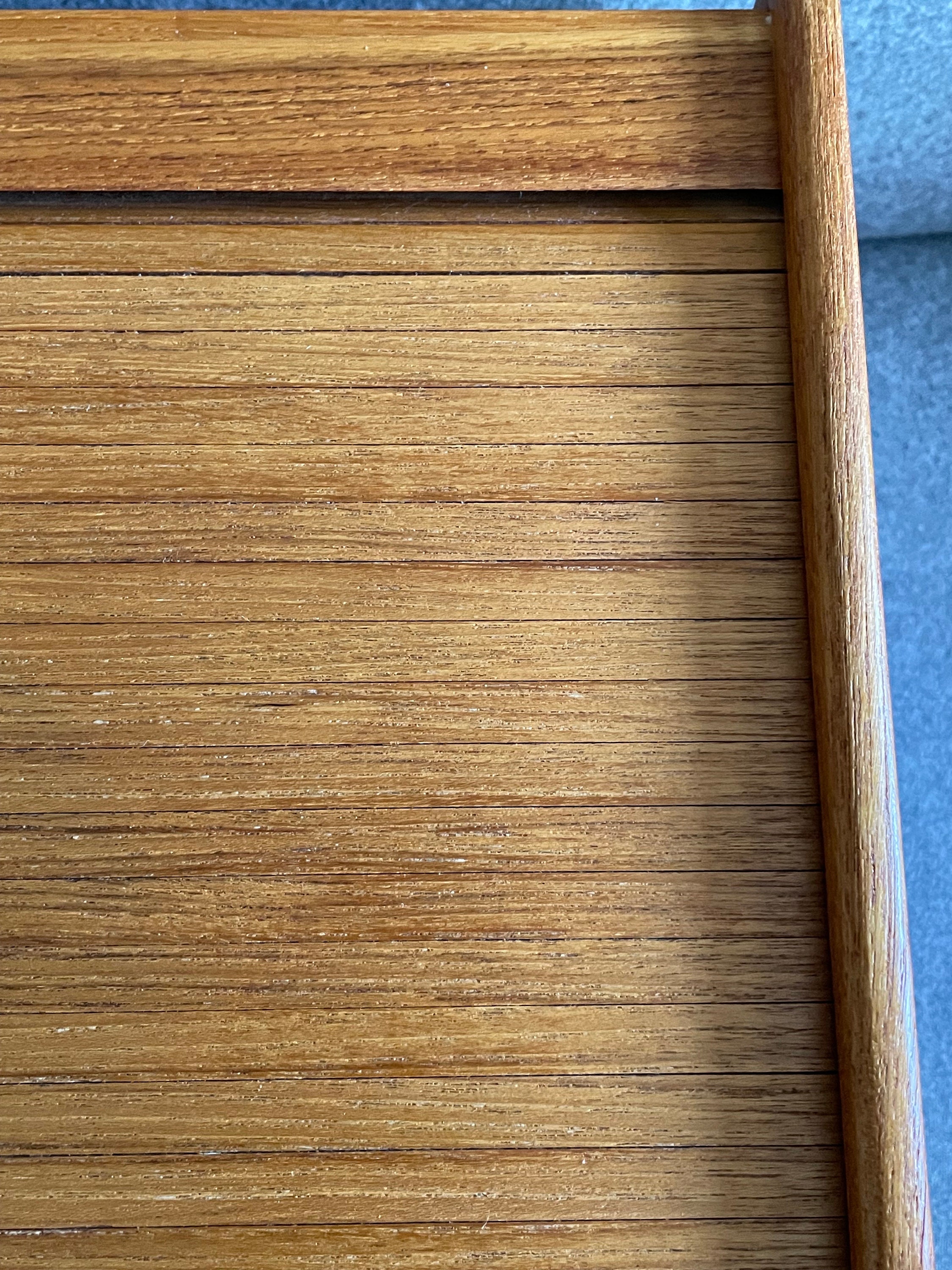 Mid Century Teak Tambour Roll Top Storage Box, Desk Top Organizer ...