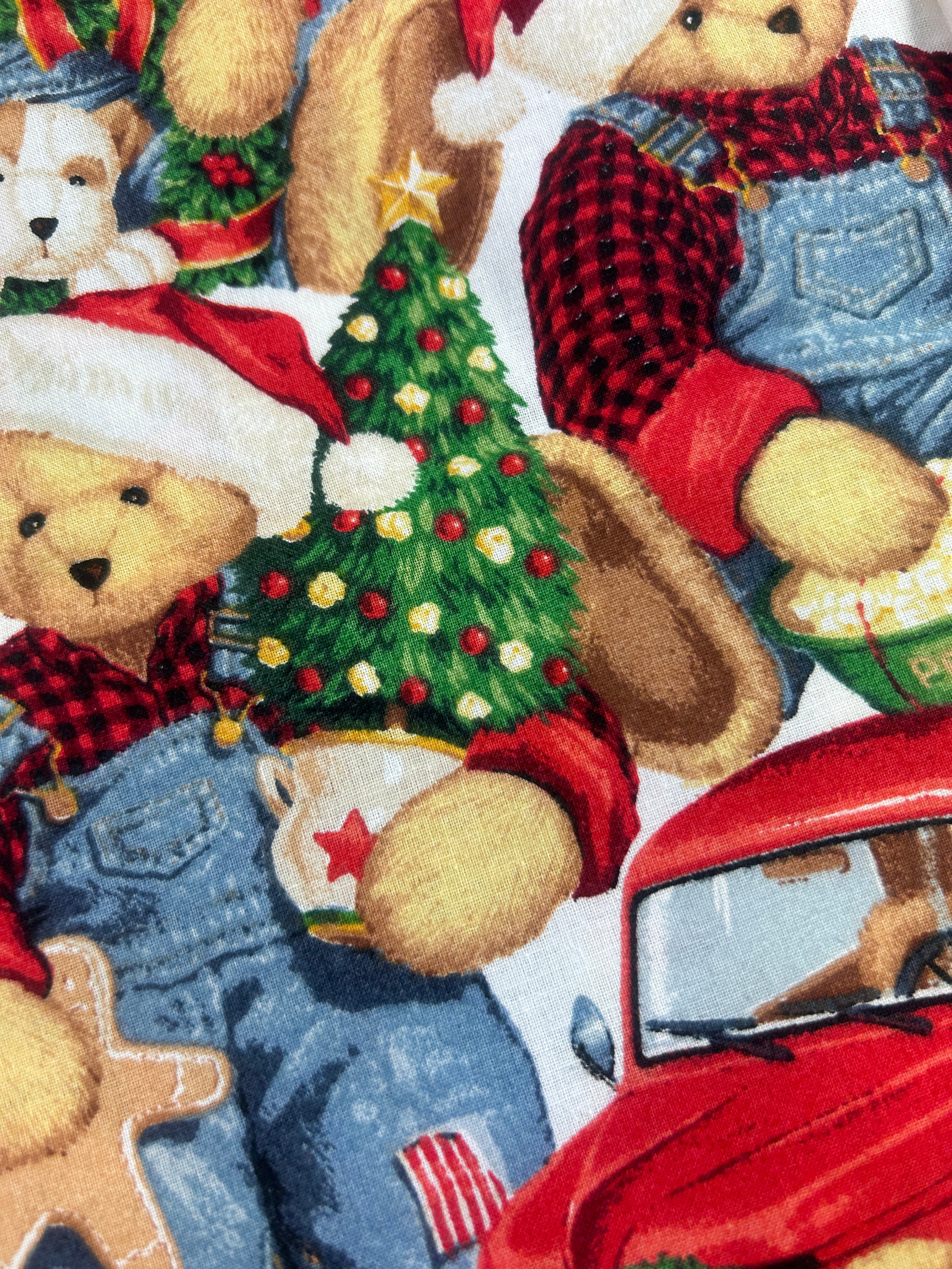 Daisy Kingdom Blue Jean Teddy Bear Christmas Packed All Over Fabric 47 ...