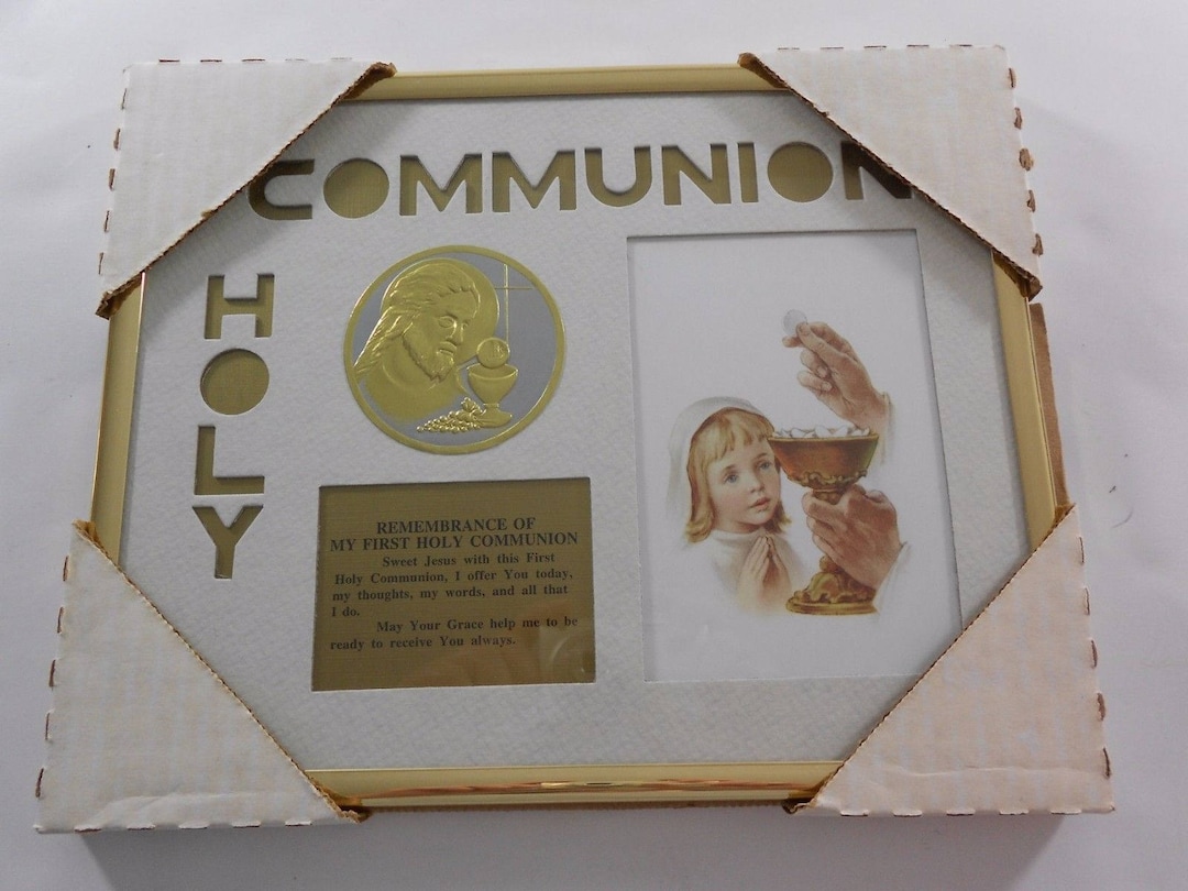 Girls Vintage First Holy Communion Gold Toned Frame Remembrance Saying ...
