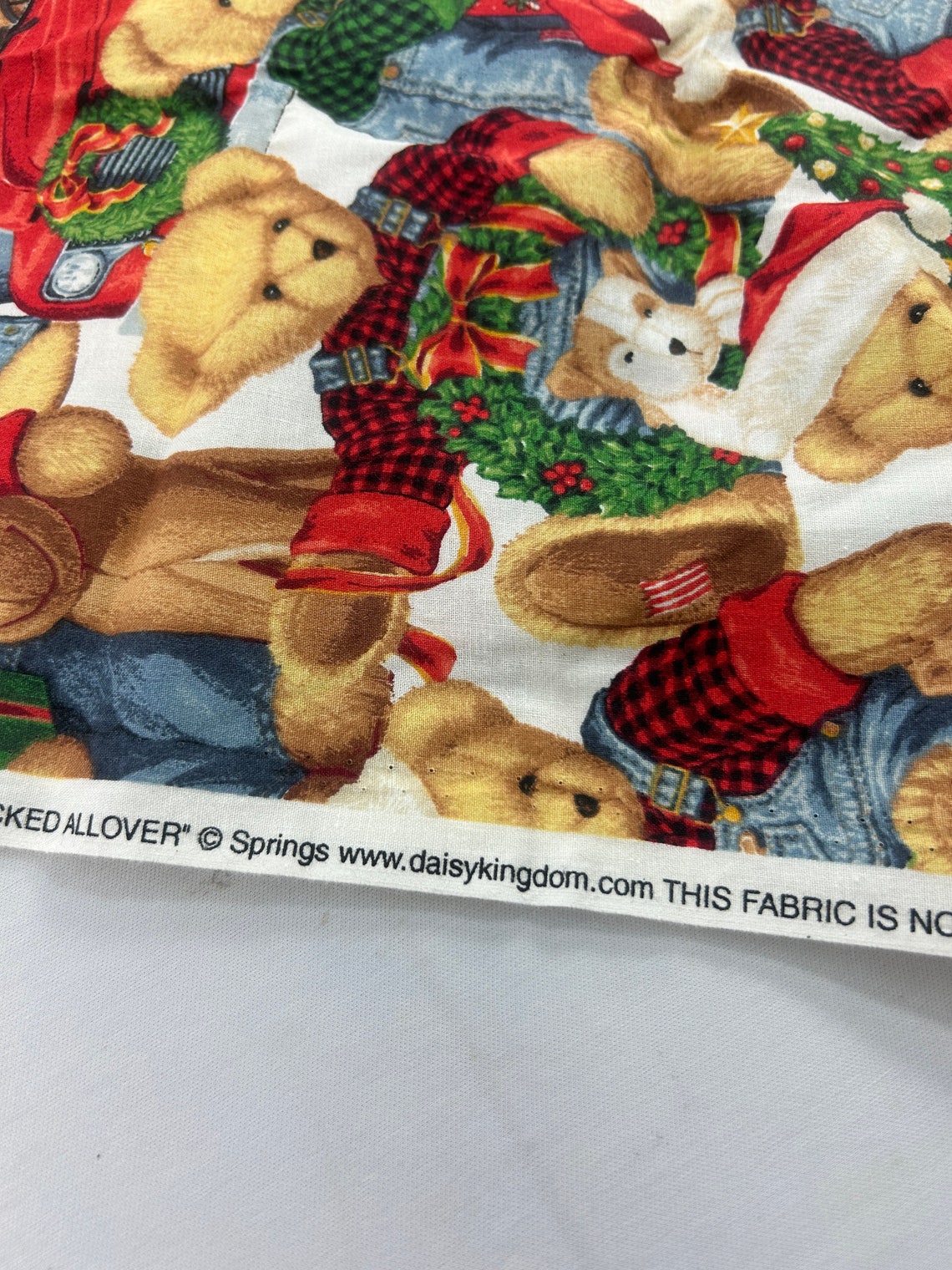 Daisy Kingdom Blue Jean Teddy Bear Christmas Packed All Over Fabric 47 ...
