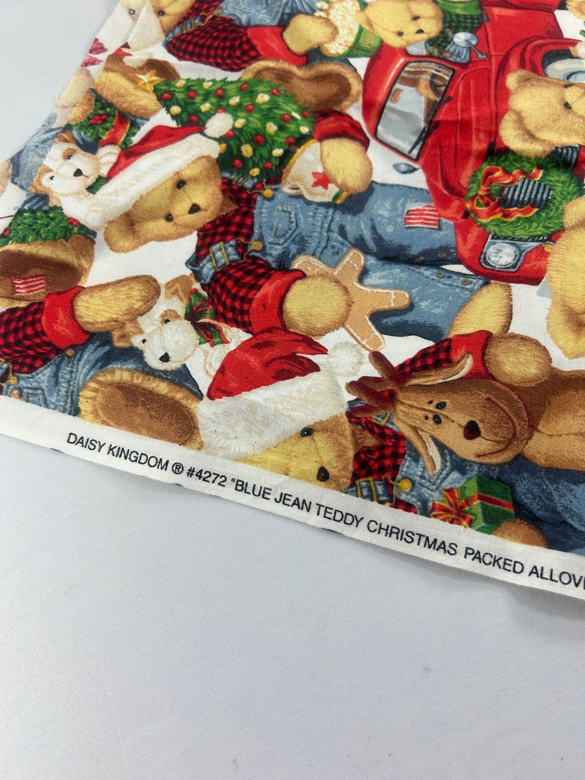 Daisy Kingdom Blue Jean Teddy Bear Christmas Packed All Over Fabric 47 ...