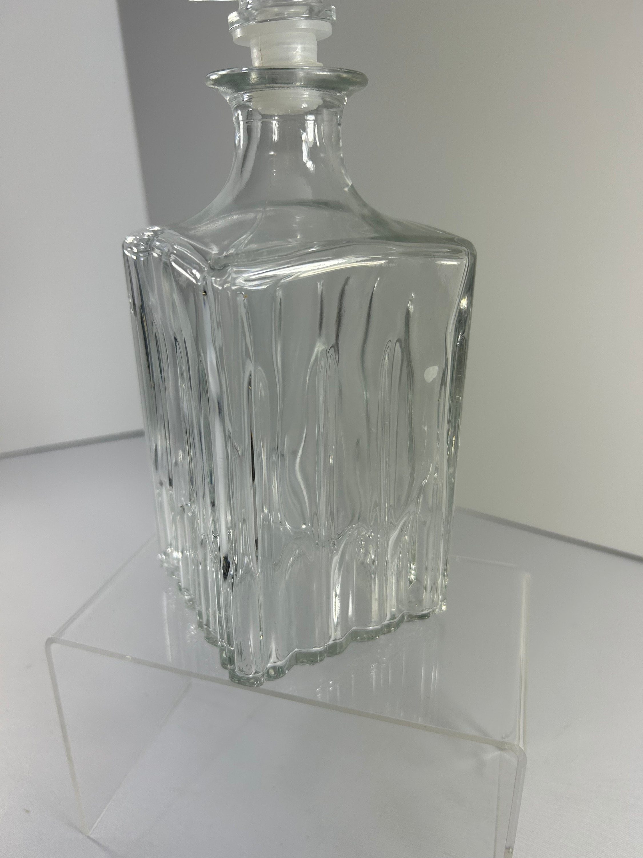 Vintage Clear Glass Square Decanter Bottle Bar Liquor Italy Stopper 9. ...
