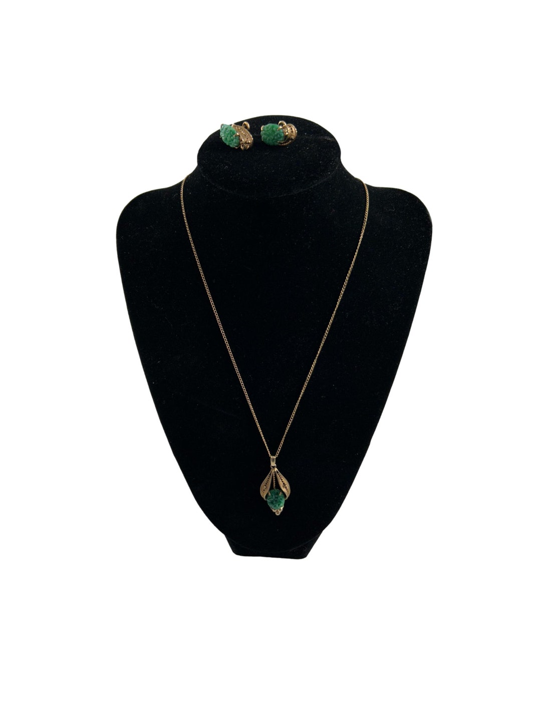 Vintage Van Dell Jade Necklace Screw Back Earrings Set 1/20 12K Gold ...