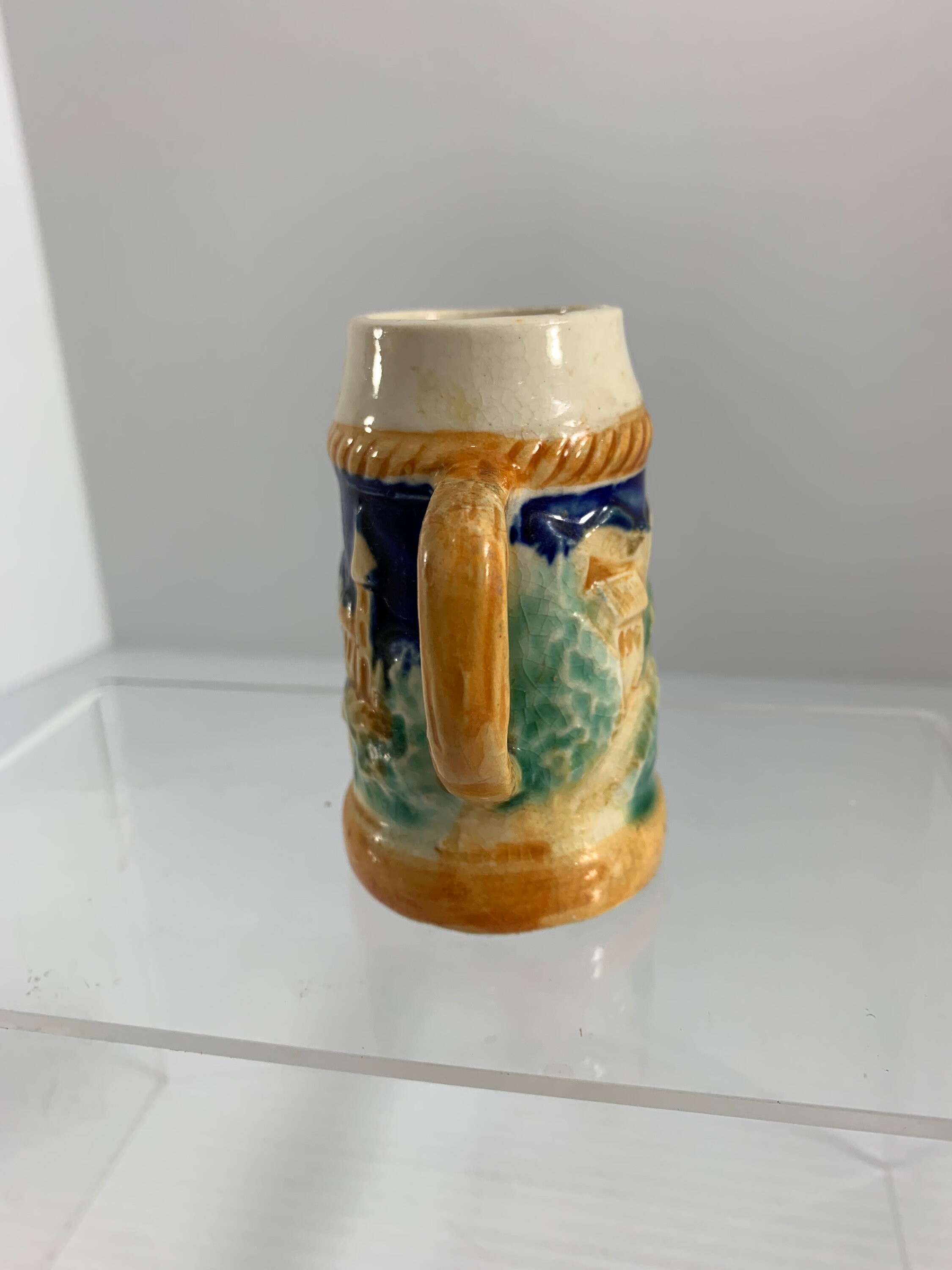Vintage Miniature Beer Stein 3" Made in Japan Ceramic Blue Green Tan ...