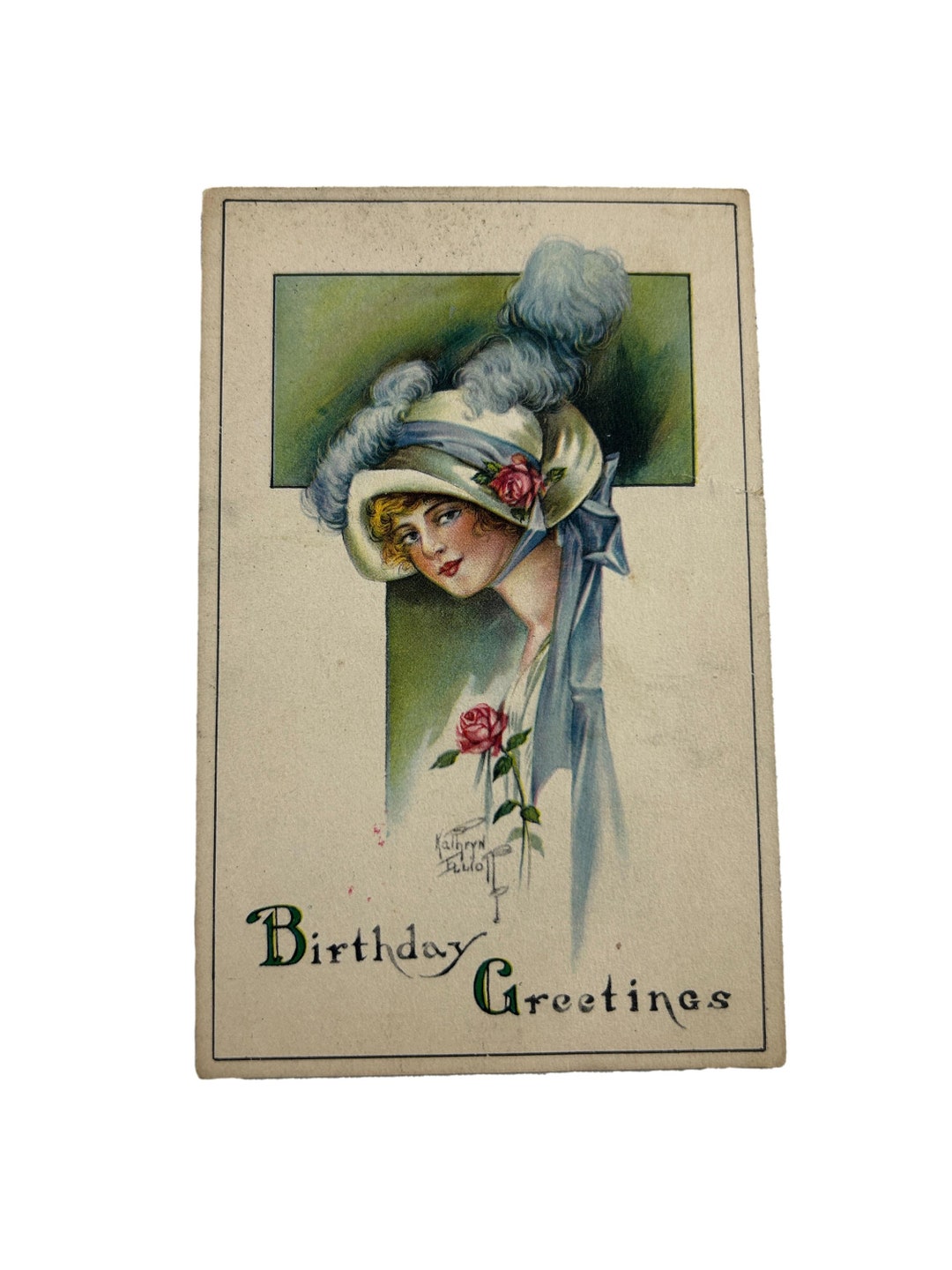 Vintage Gartner & Bender Postcard Birthday Greetings Woman Rose Hat ...