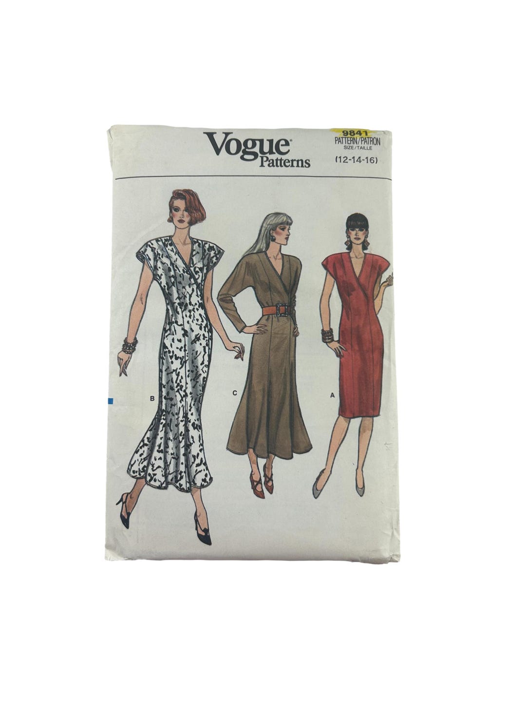 Vintage 1987 Vogue 9841 Sewing Pattern Sizes 12 14 16 Uncut Faux Wrap ...