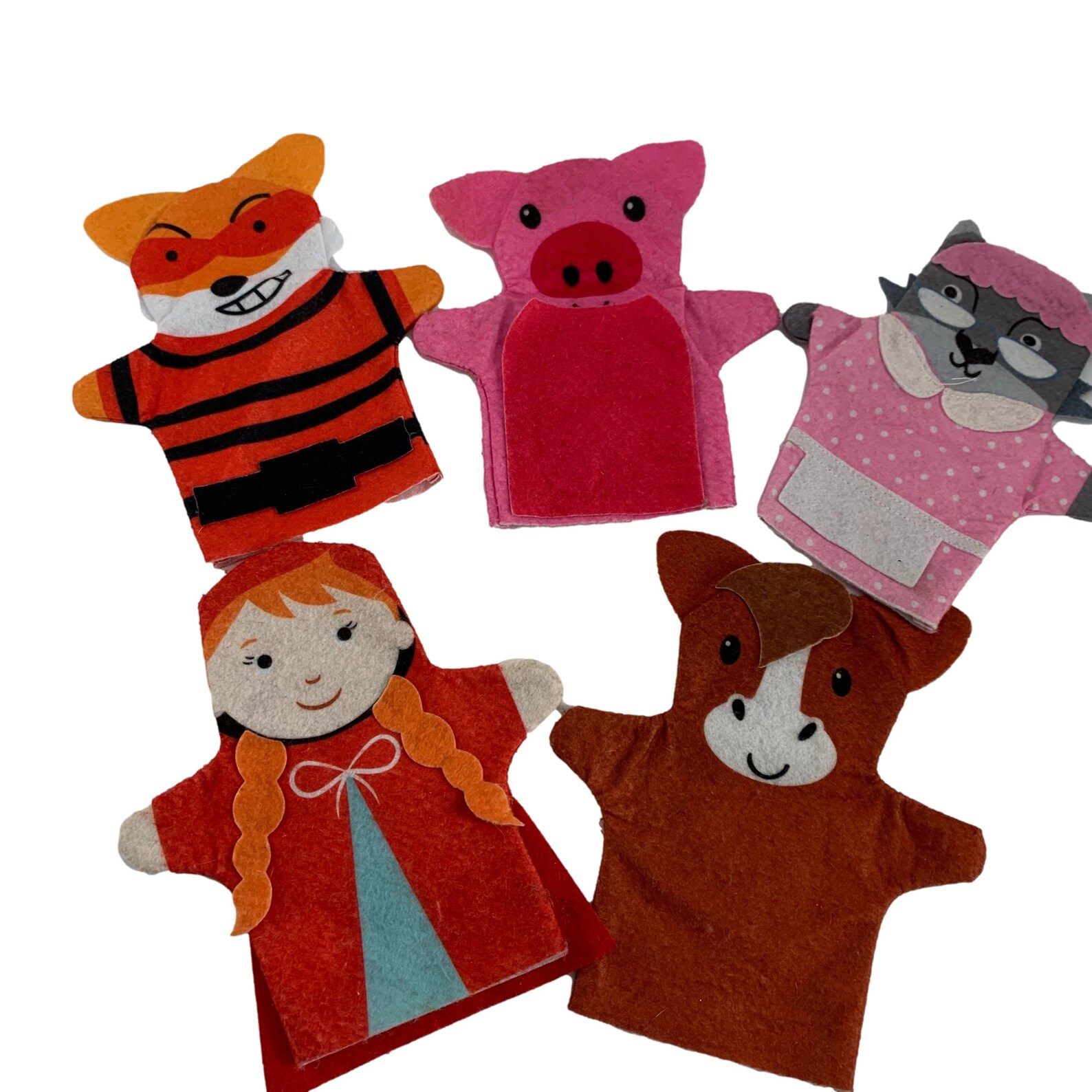 Lot of 5 Felt Hand Puppets Pig Red Riding Hood Dog Grandmother - Etsy