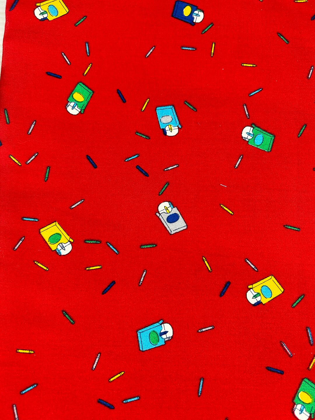 2 Yards X 62" Bright Red Fabric Colors Crayons Teachers School Medium ...