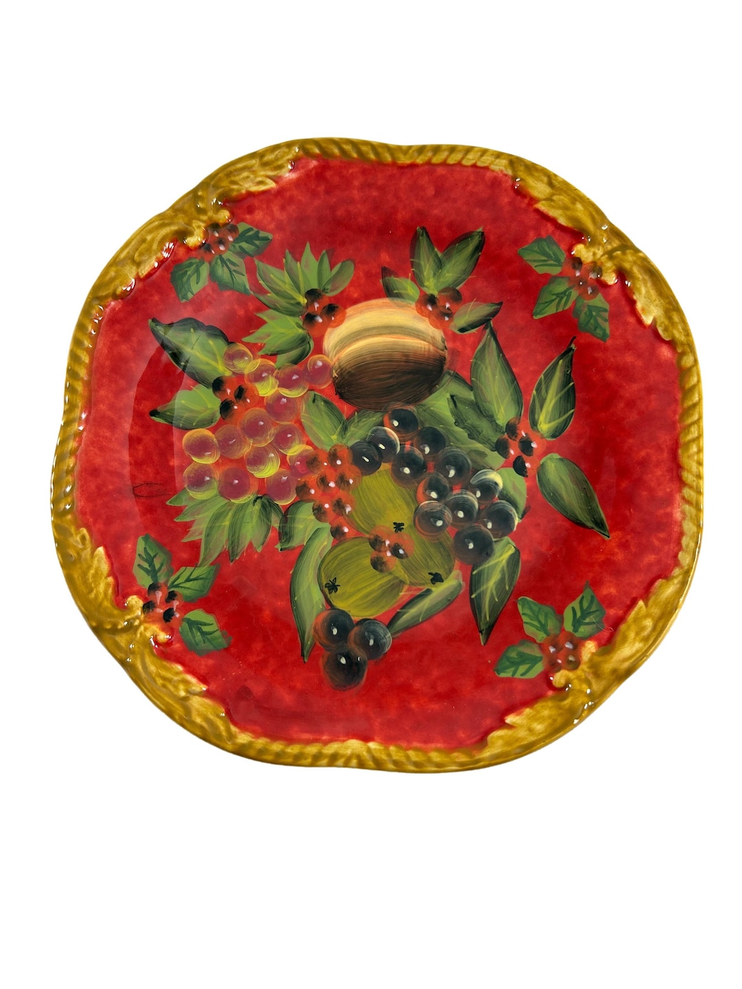 Vintage Raymond Waites Red Gold Fruit Salad Dessert Collector Plate 8 ...