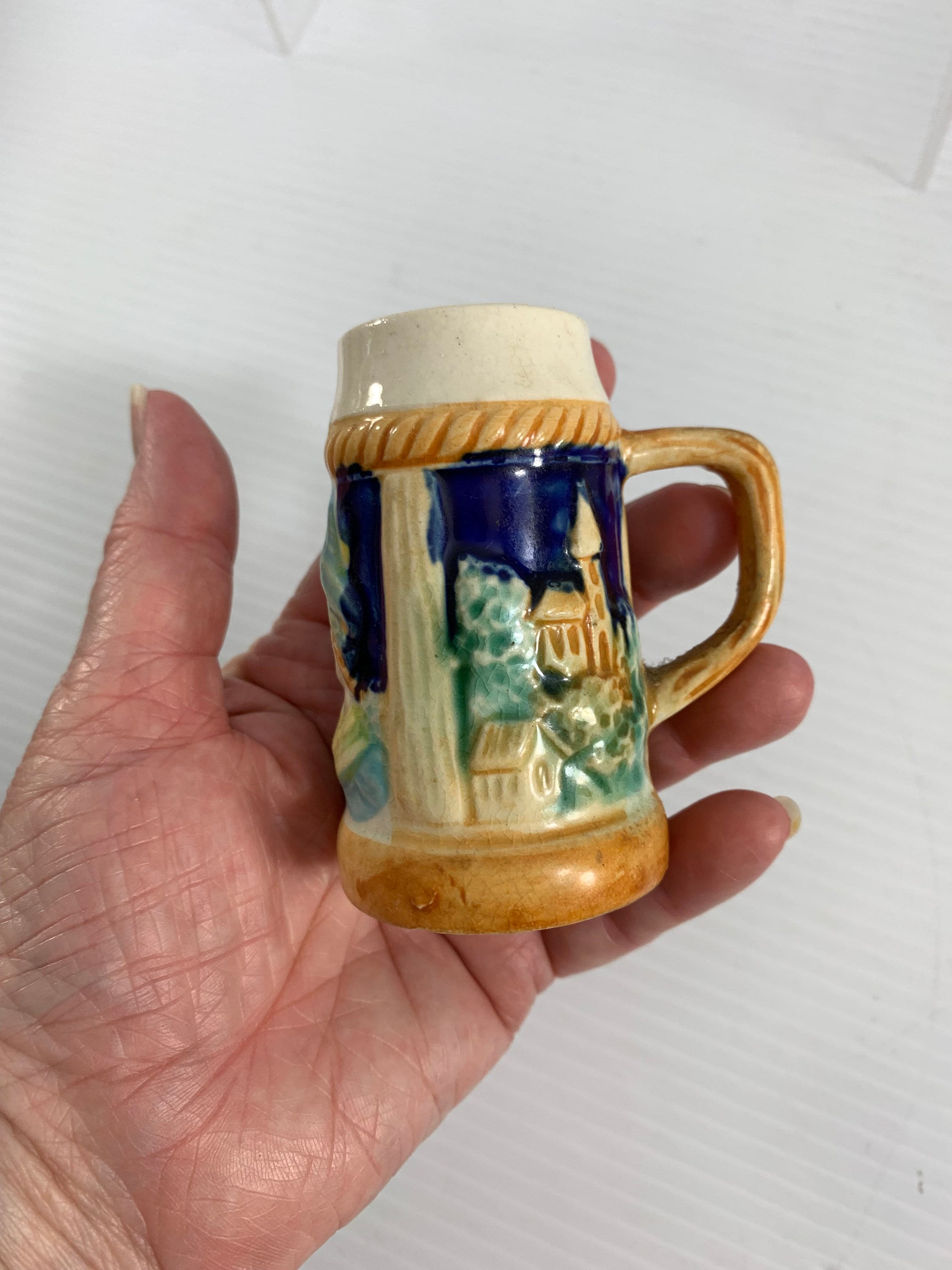 Vintage Miniature Beer Stein 3 Made in Japan Ceramic Blue Green Tan ...