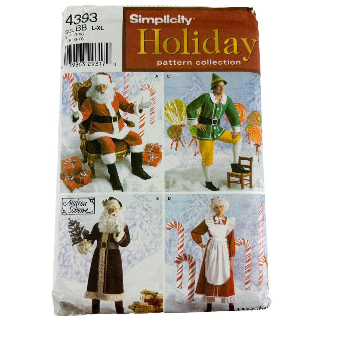 Simplicity 4393 Holiday Sewing Pattern Adult L-XL Santa Mrs Claus Elf Old World Christmas ...