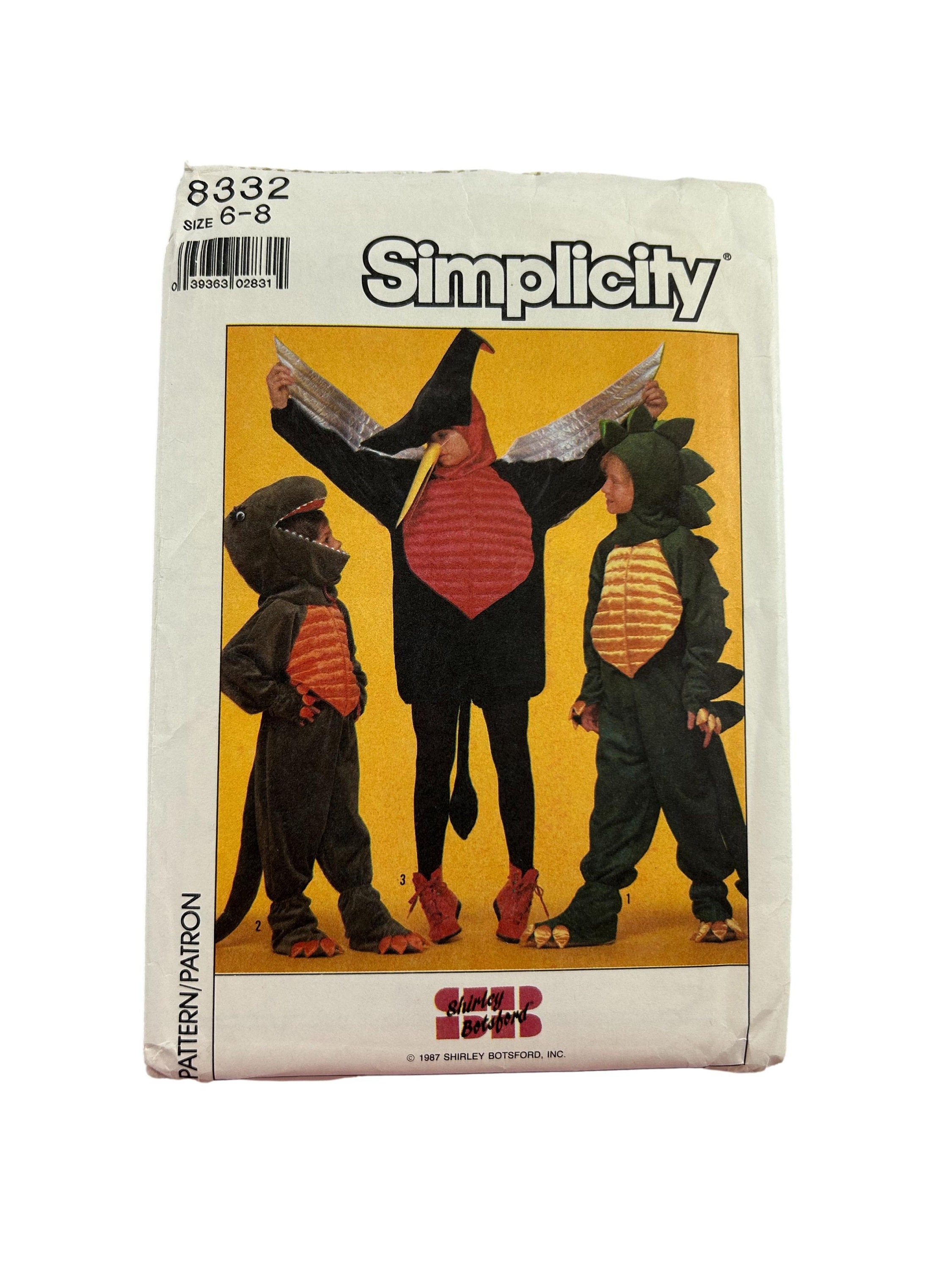 Simplicity 8332 Costume Sewing Pattern Child Size 6-8 Dinosaur - Etsy