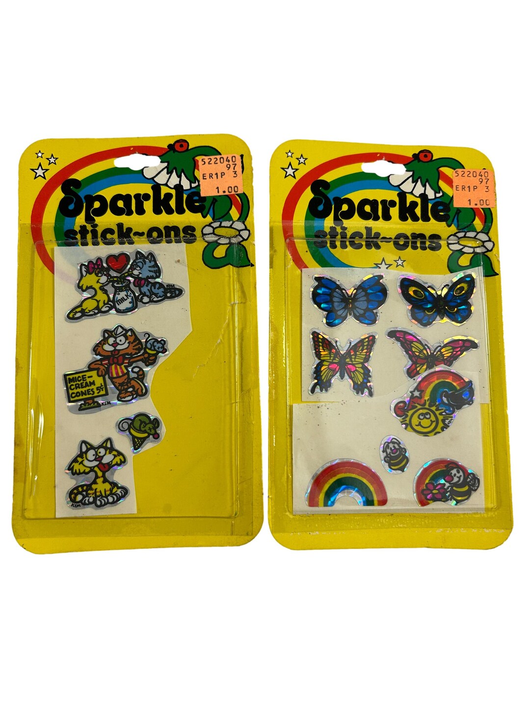 Vintage Stickers Star Bright Sparkle Stick on Used Rainbow Butterfly ...