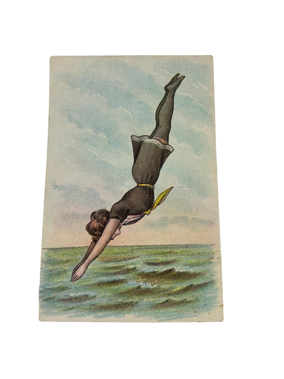 Vintage Postcard Woman Diving Bathing Beauty Ocean Unposted - Etsy