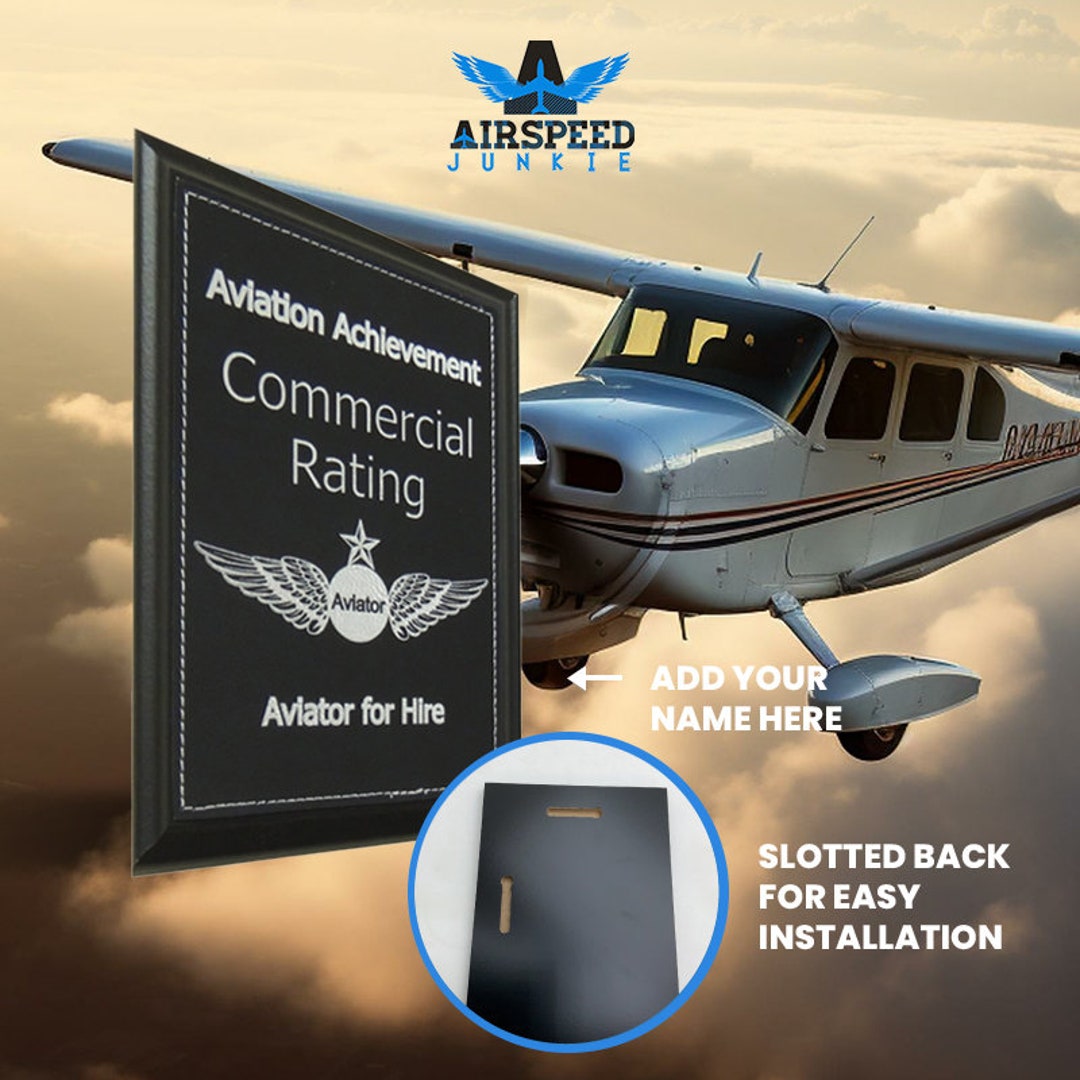 Personalized Commercial Pilot Rating Plaque: Engraved Leather Aviation ...