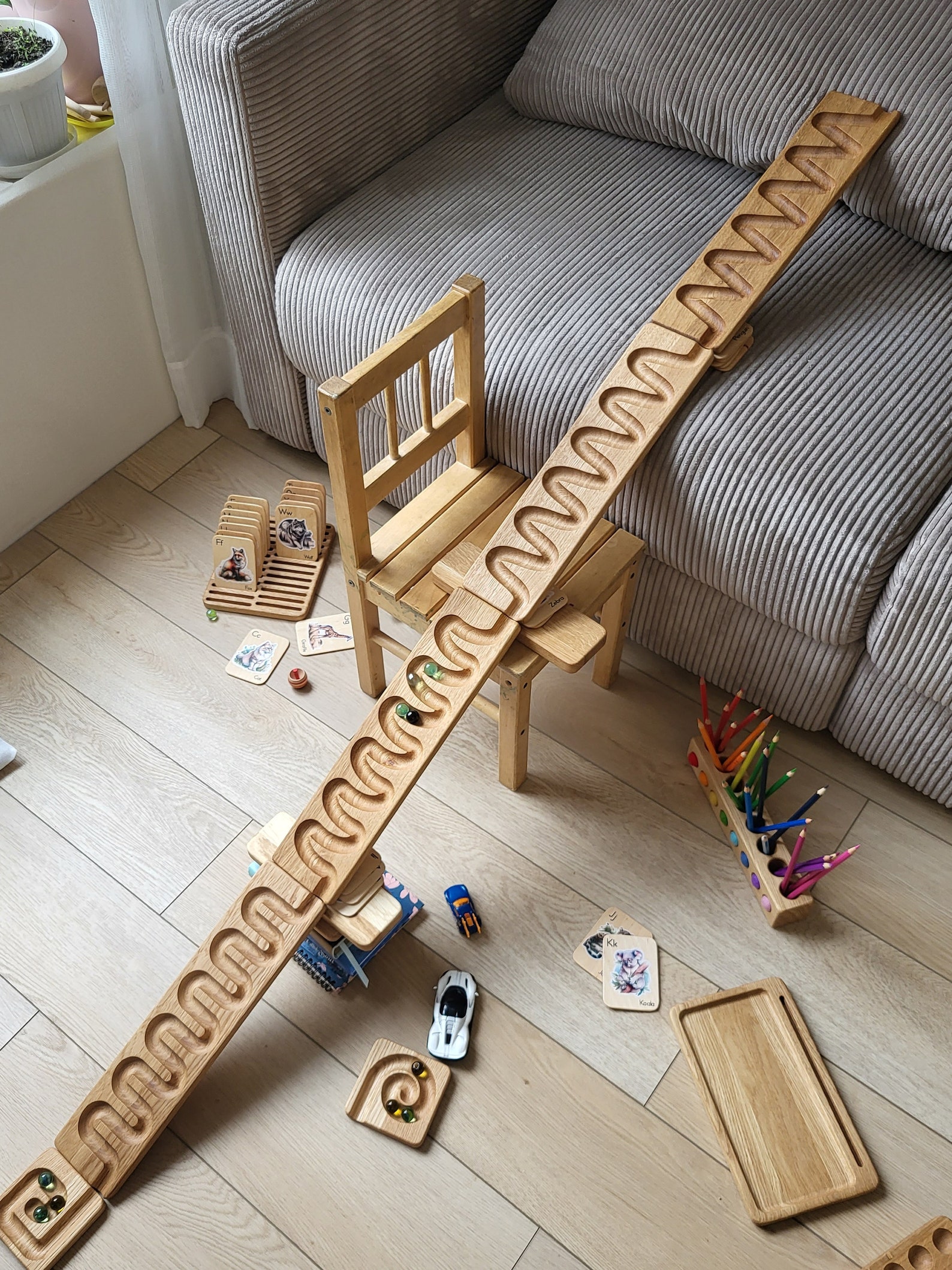 Gift for Kids Wooden Marble Run Race Marble Machine Winding Track Wood ...