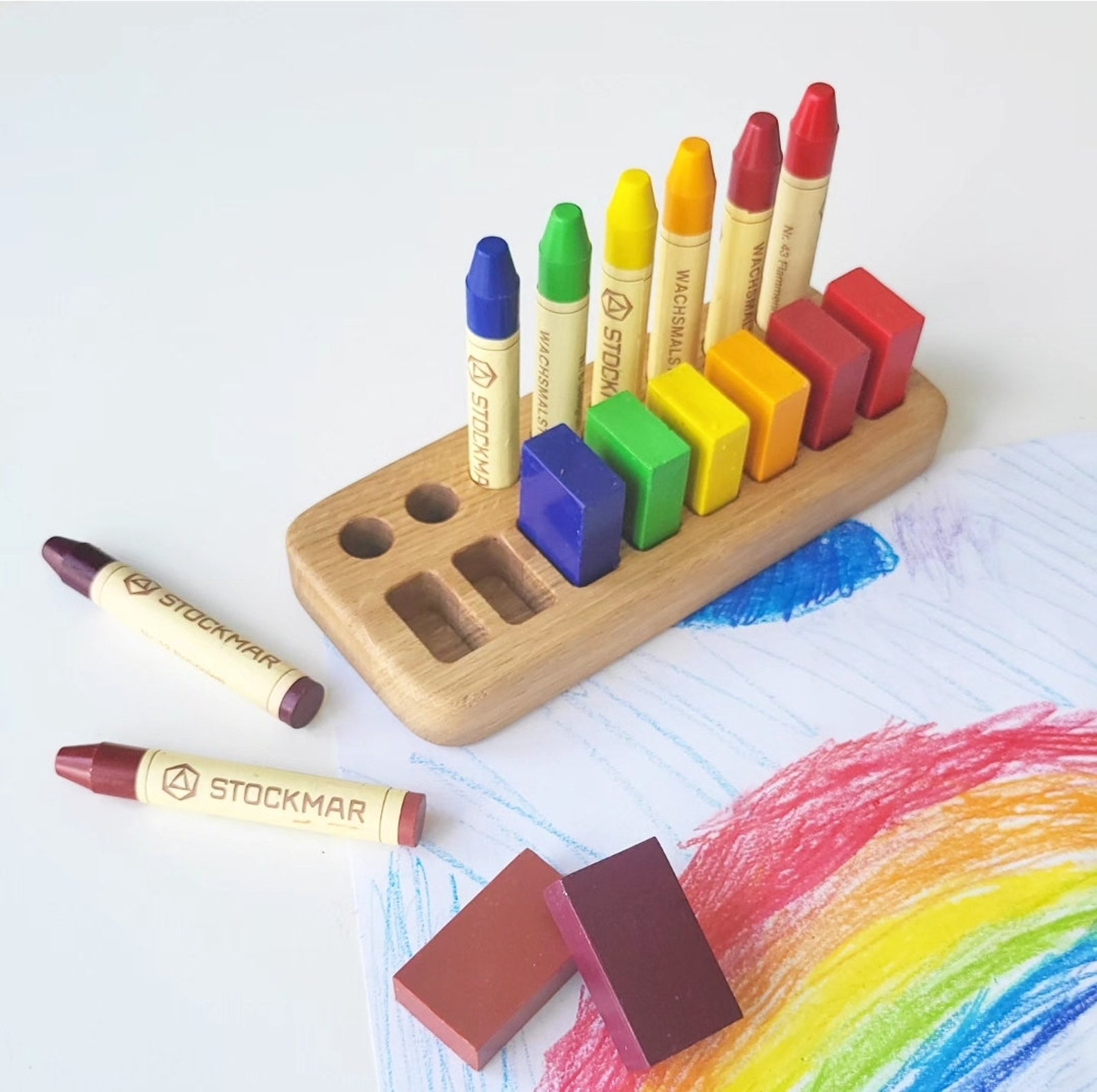 Waldorf Crayon Holder for Stockmar 8 Blocks and 8 Sticks Desk Organizer ...