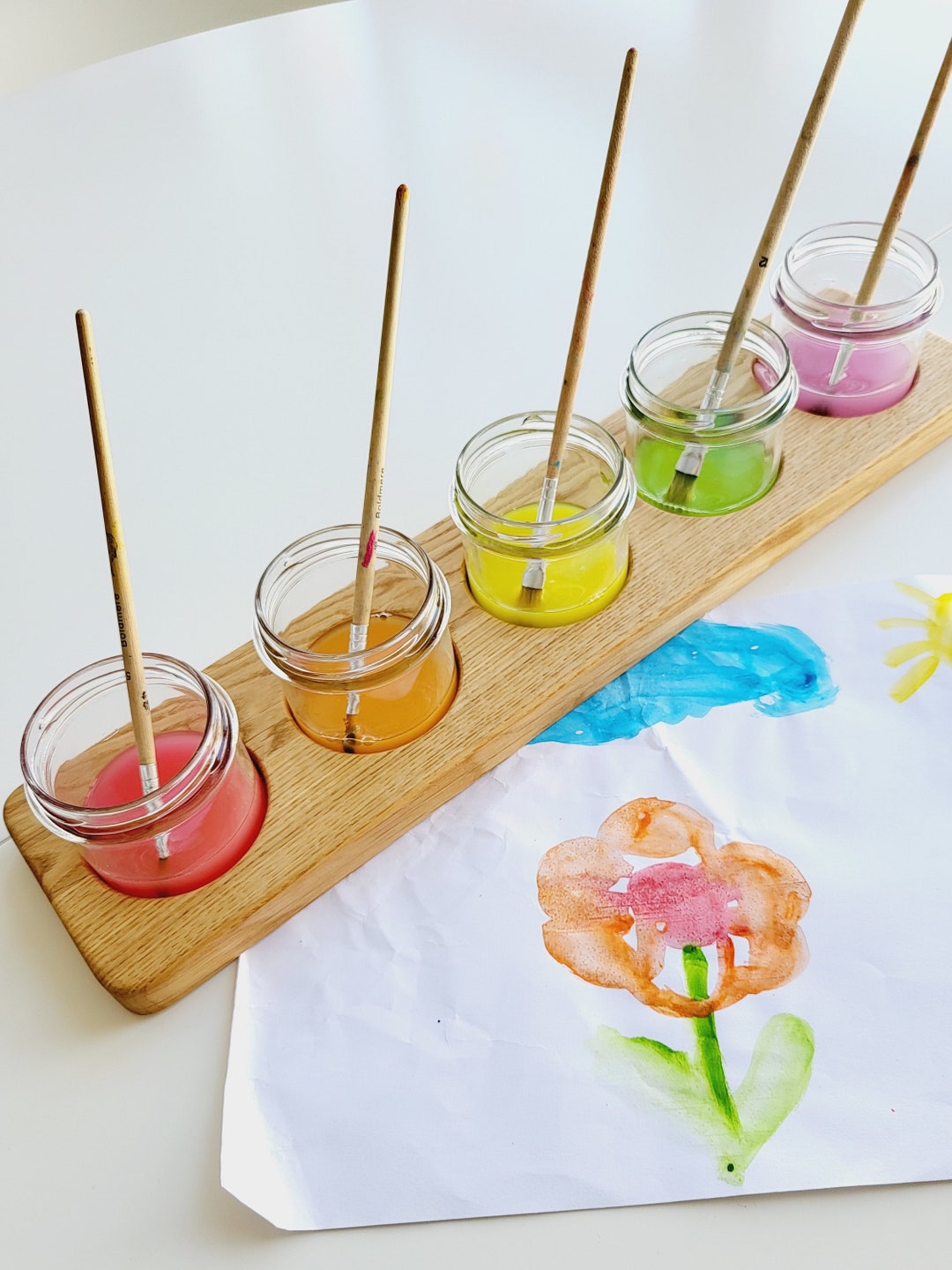 Waldorf Paint Jar Holder Brush Watercolor Painting Sorting Tray Pencil ...