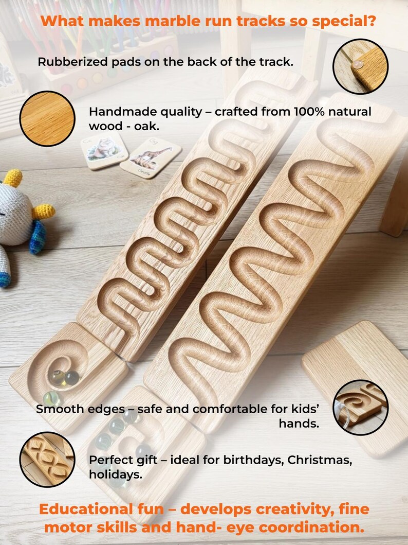 Wooden Marble Run Race Set of 2 Marble Machine Winding Marble Track Set ...