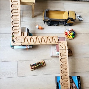 Wooden Marble Run Race Marble Machine Winding Track Set Wooden Ball Run ...
