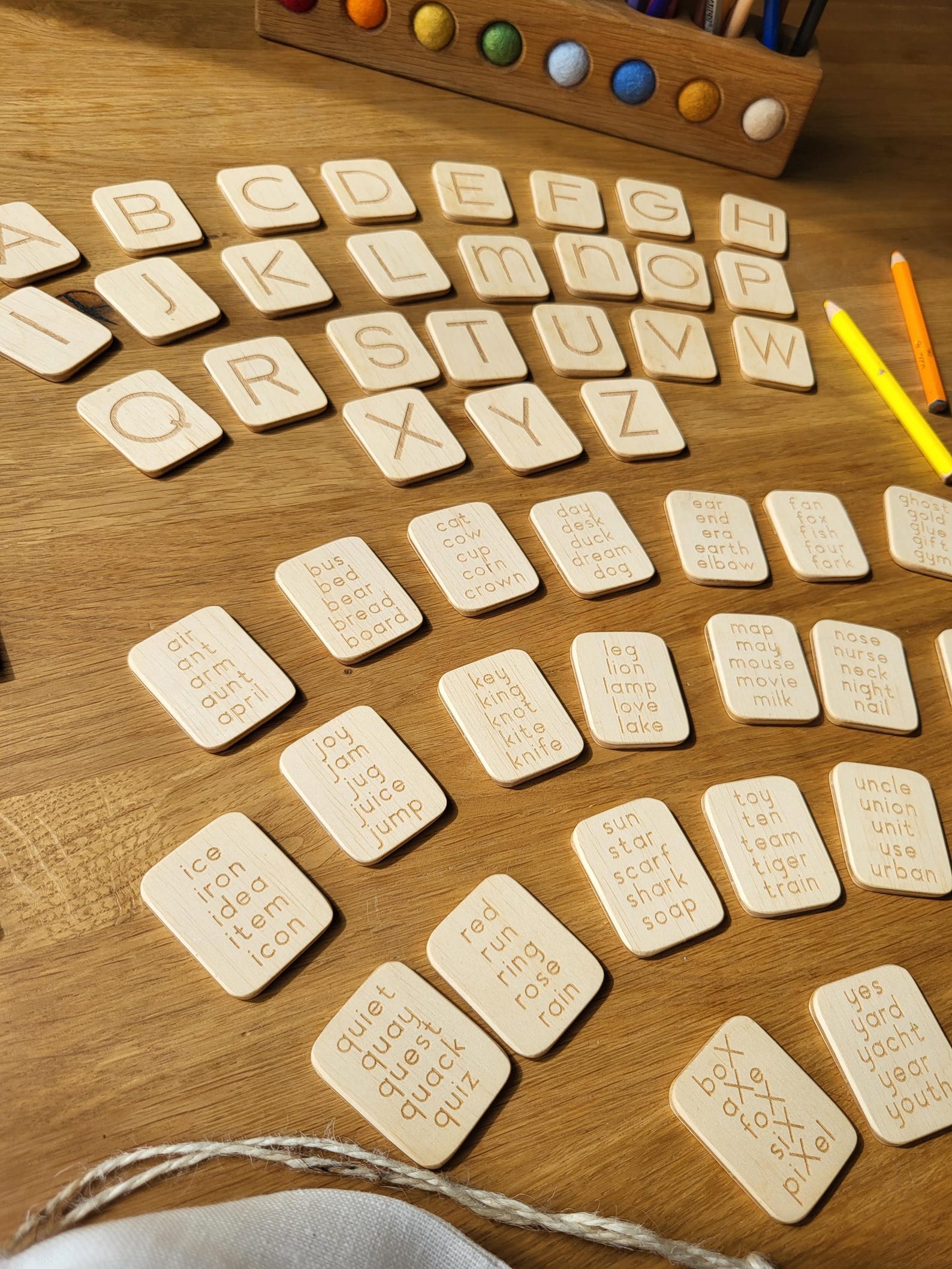 Wooden Alphabet Tiles English Lowercase Uppercase Letters Montessori ...