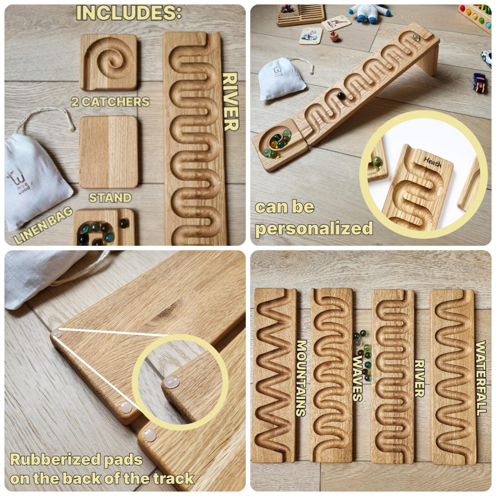 Wooden Marble Run Race Marble Machine Winding Track Set Wooden Ball Run ...