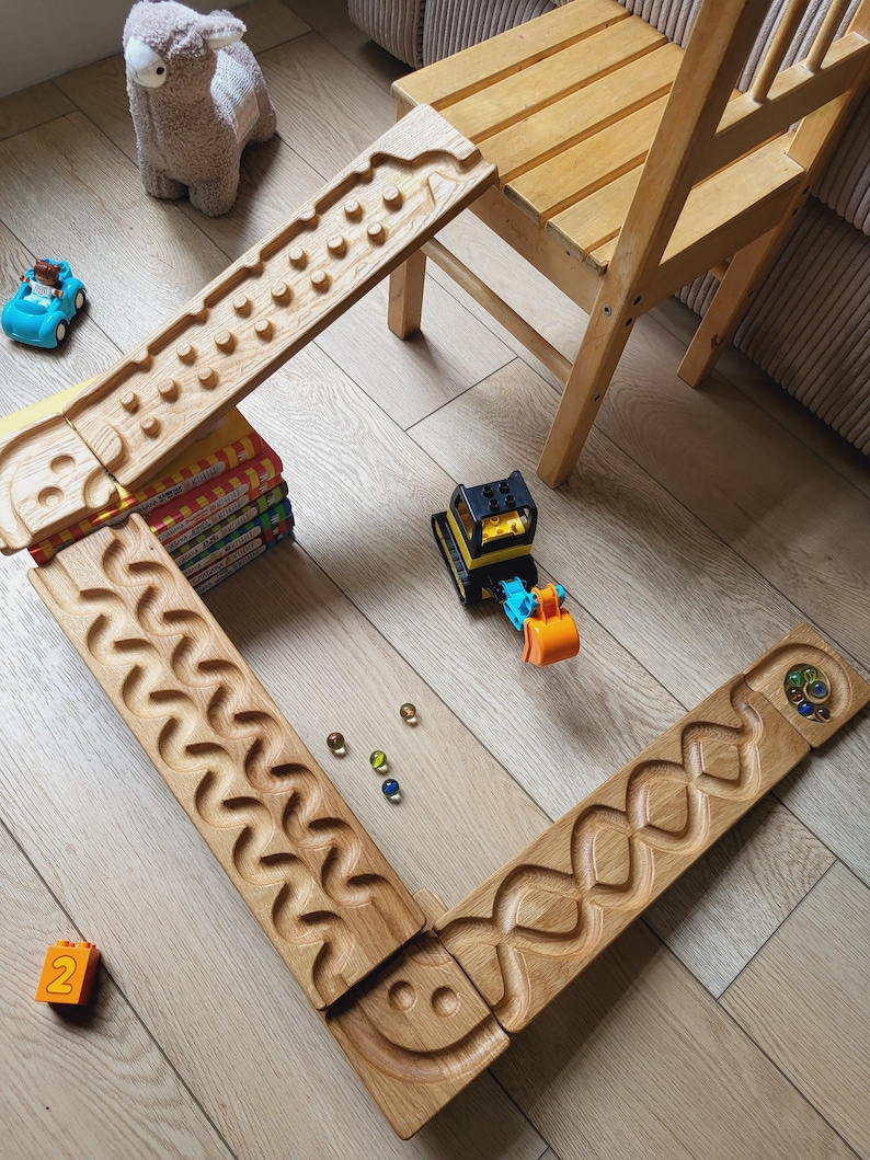 Gift for Kids Wooden Marble Run Race Marble Machine Winding Track Set ...