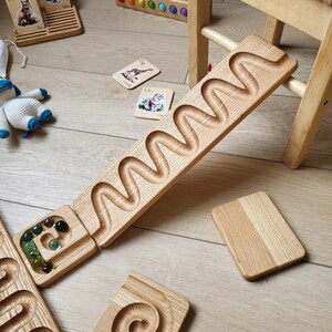 Wooden Marble Run WATERFALL Race Marble Track Machine Winding Track Set ...