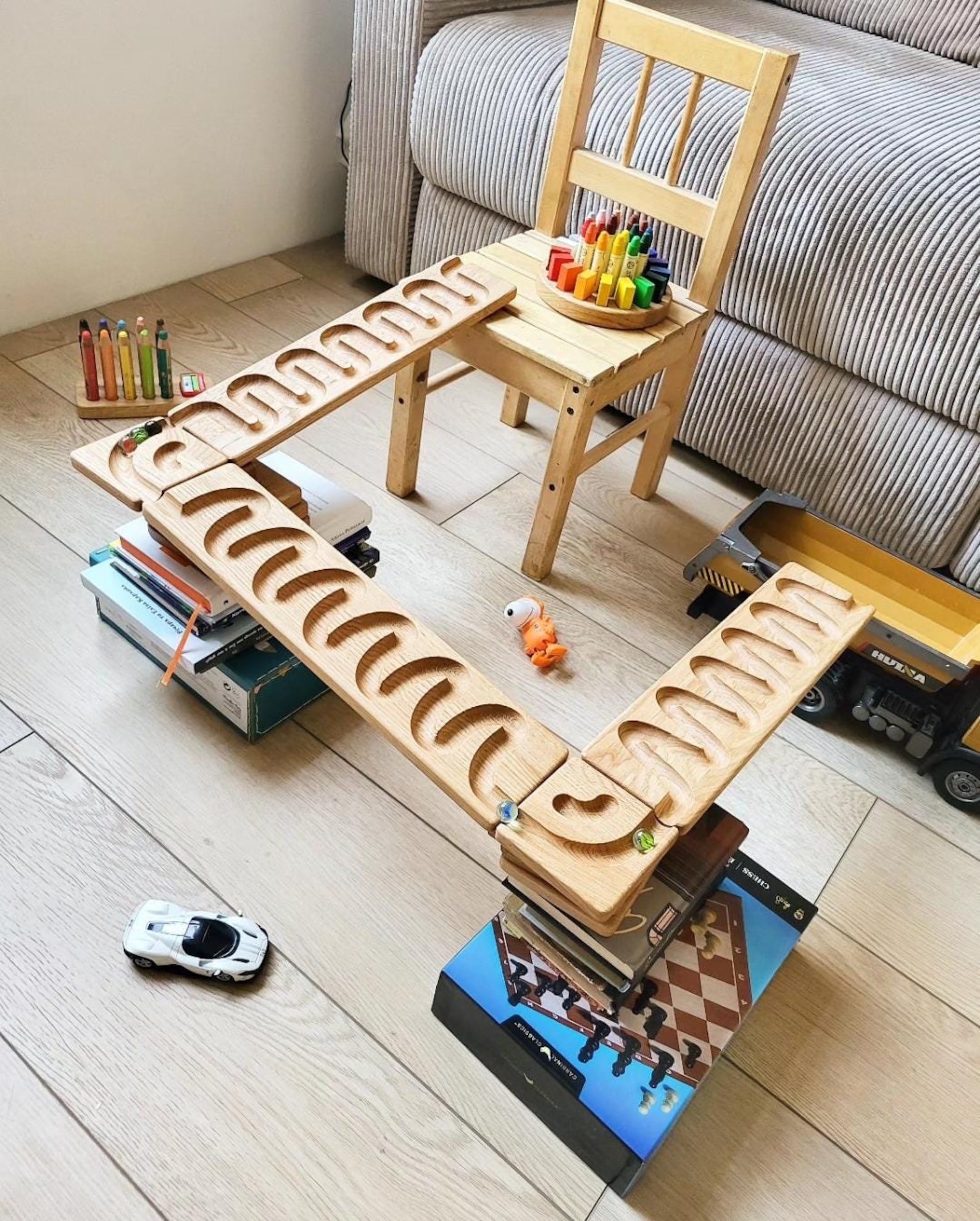 Marble Run Track Race Marble Machine Winding Track Set Wooden Ball Run ...