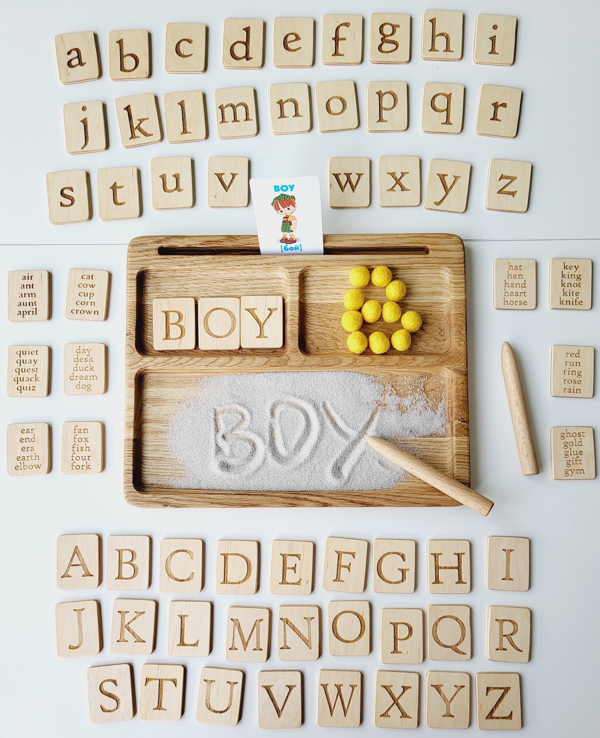 Montessori Toy READ WRITE CREATE Sand Tray With Alphabet Cards ...