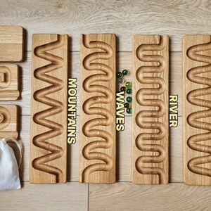 Wooden Marble Run WATERFALL Race Marble Track Machine Winding Track Set ...