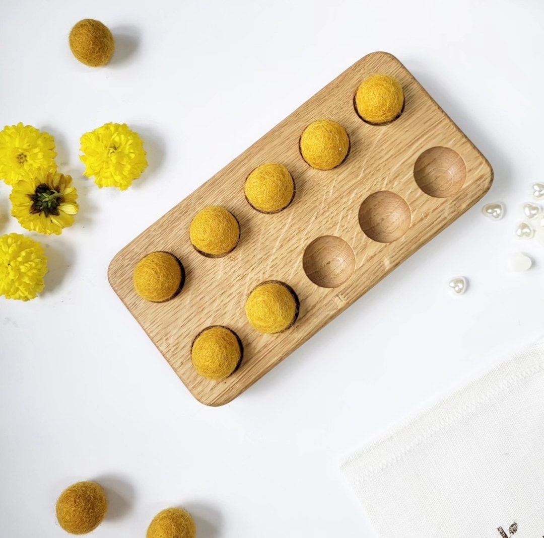 Montessori Wooden 10 Ten Board Ten Frame Oak Double-sided Math ...