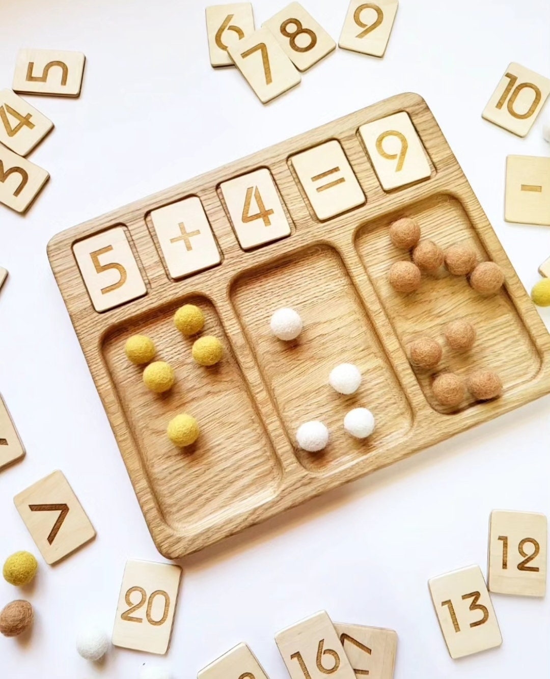 Montessori School Math Wooden Board Count With Trays and Numbers Cards ...