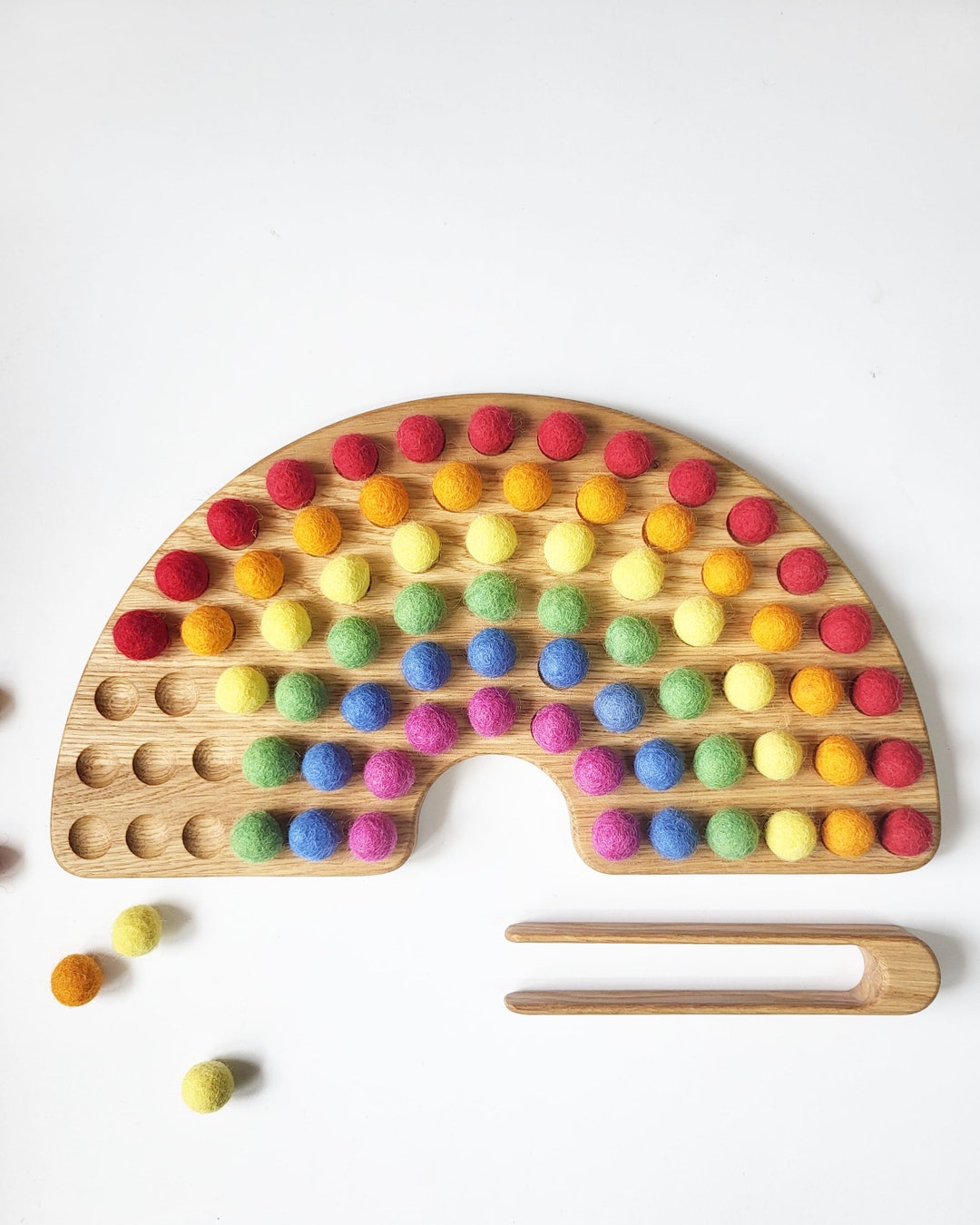 Color Sorting Toy Rainbow Board With Felt Balls Montessori Matching ...